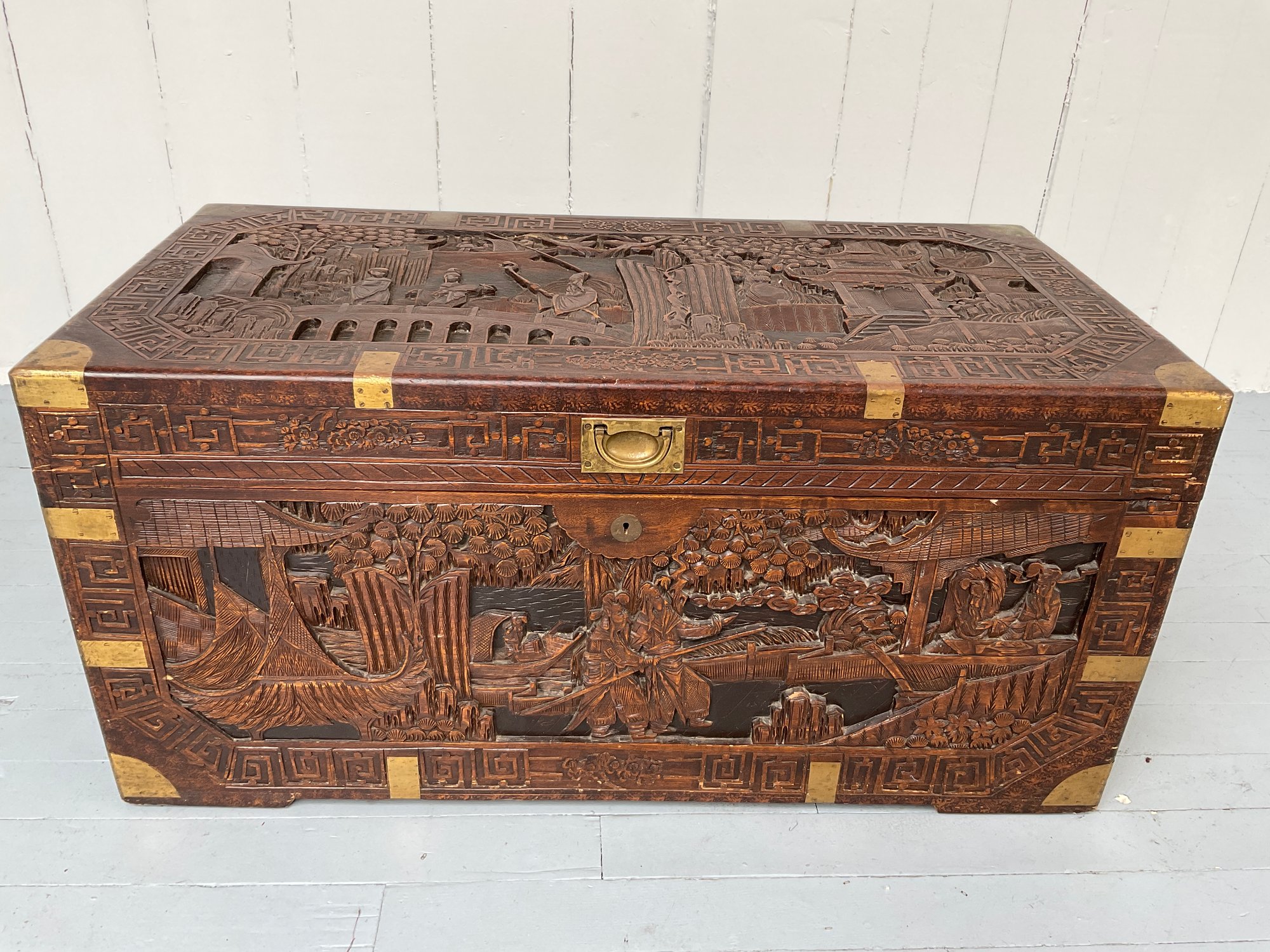 113 Vintage Hand Carved Wood Chinese Storage Chest Trunk #4073 ...
