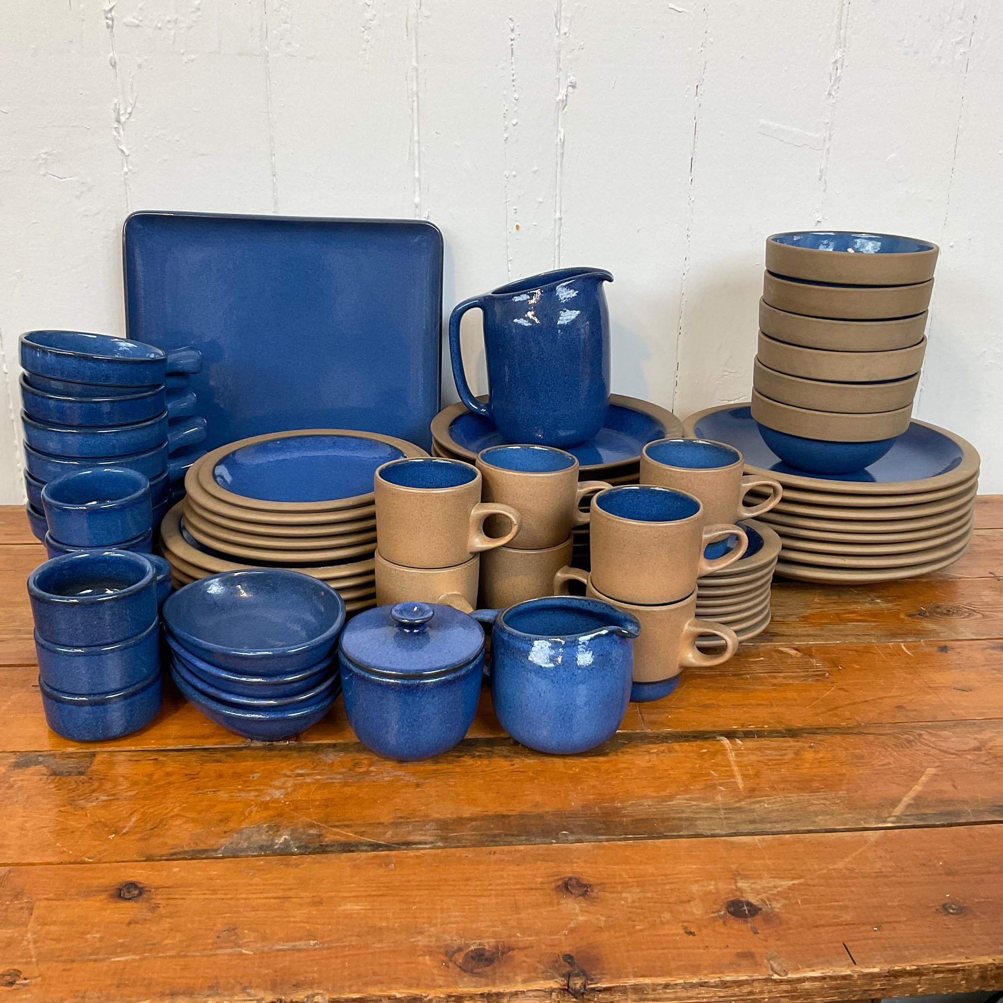 #152RA LARGE Mid Century Heath Pottery SET Moonstone Blue, W/ Nutmeg ...