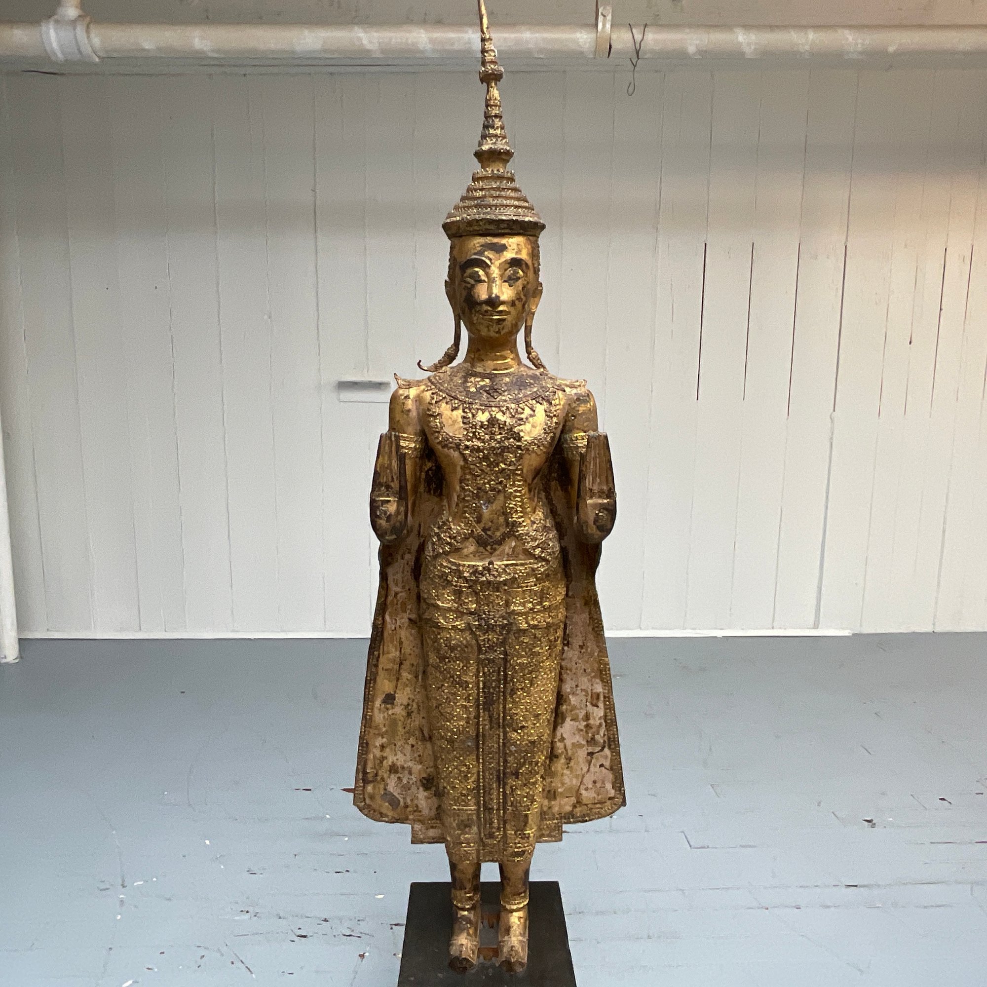 #052F 19th Century Thai Standing Gilt Bronze Buddha Entry Standing ...