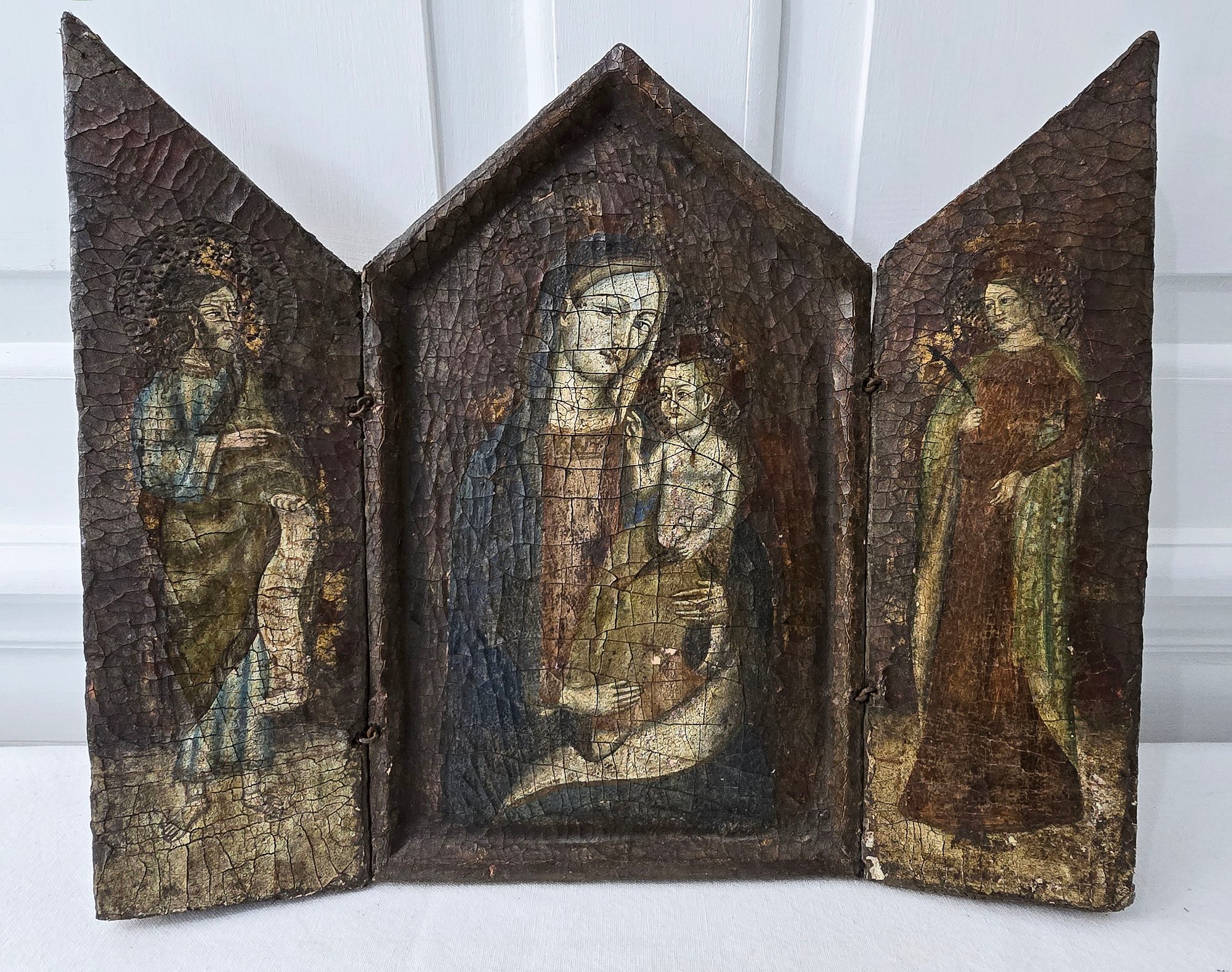Antique Wooden Religious Icon Triptych #1412 | Auctionninja.com