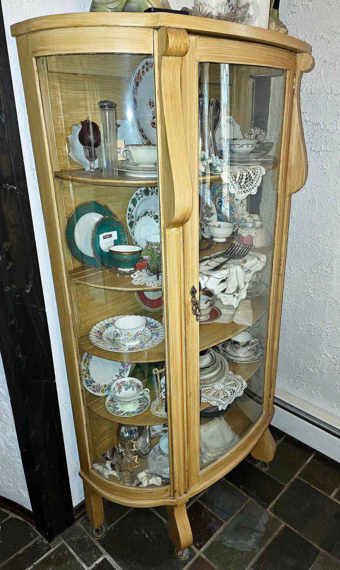 Refinished Antique Curved Glass Display Cabinet #1454 | Auctionninja.com