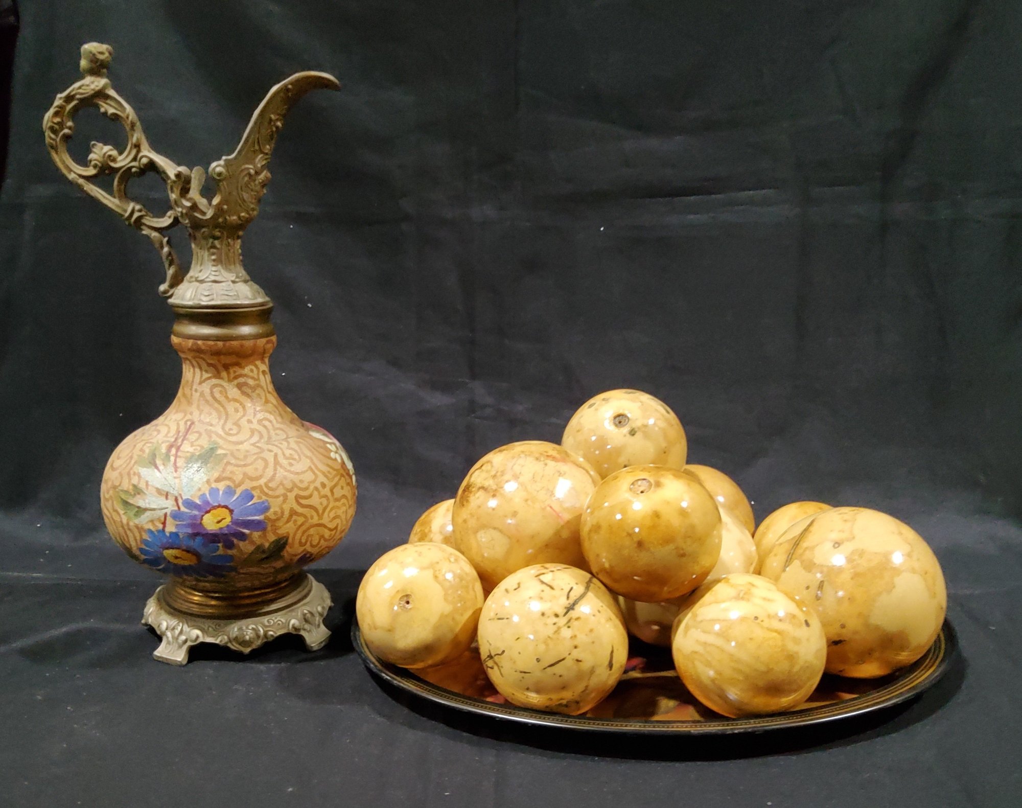 Dried Polished Decorative Orbs Natural Tones And Vintage Ewer With Hand ...
