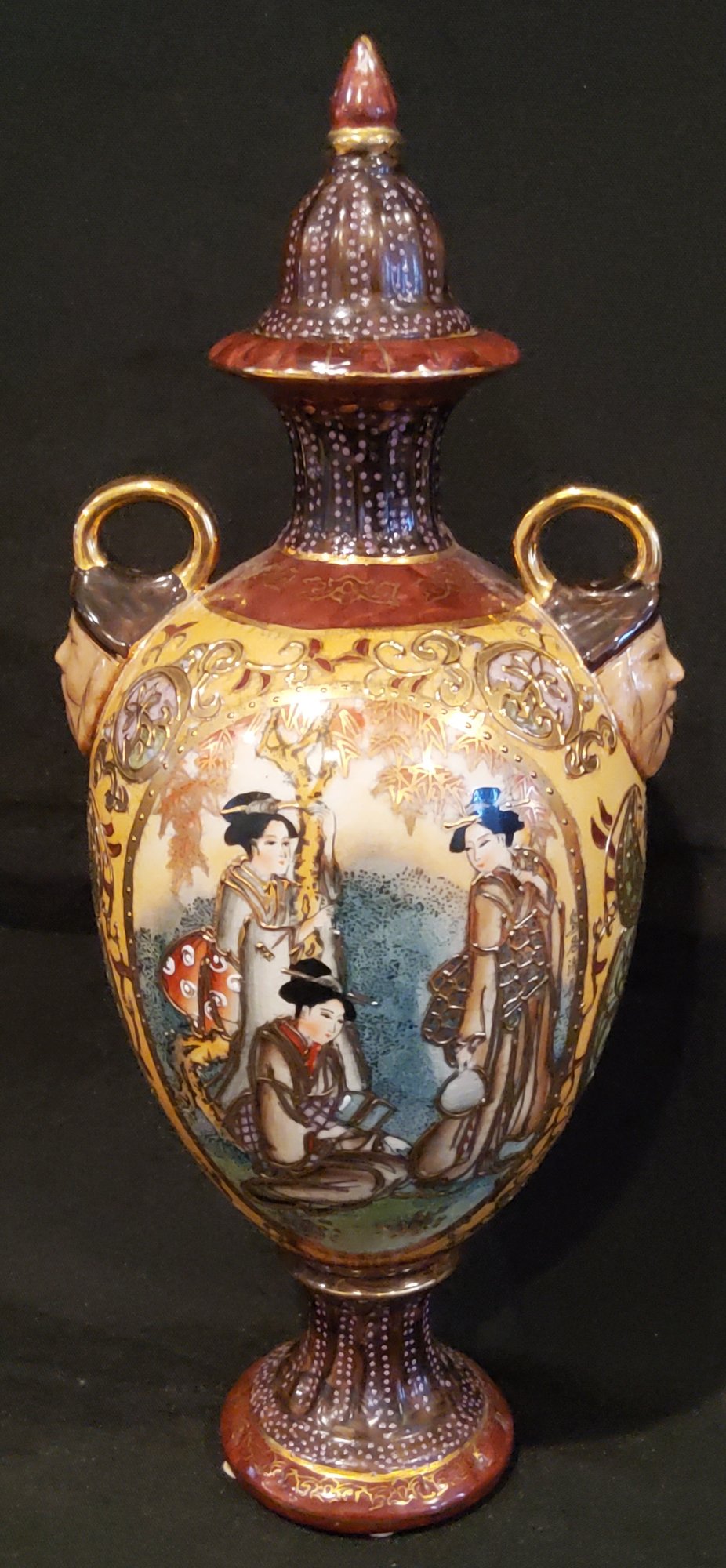 Vintage Satsuma Japanese Geisha Character Porcelain Vase W Hand Painted ...