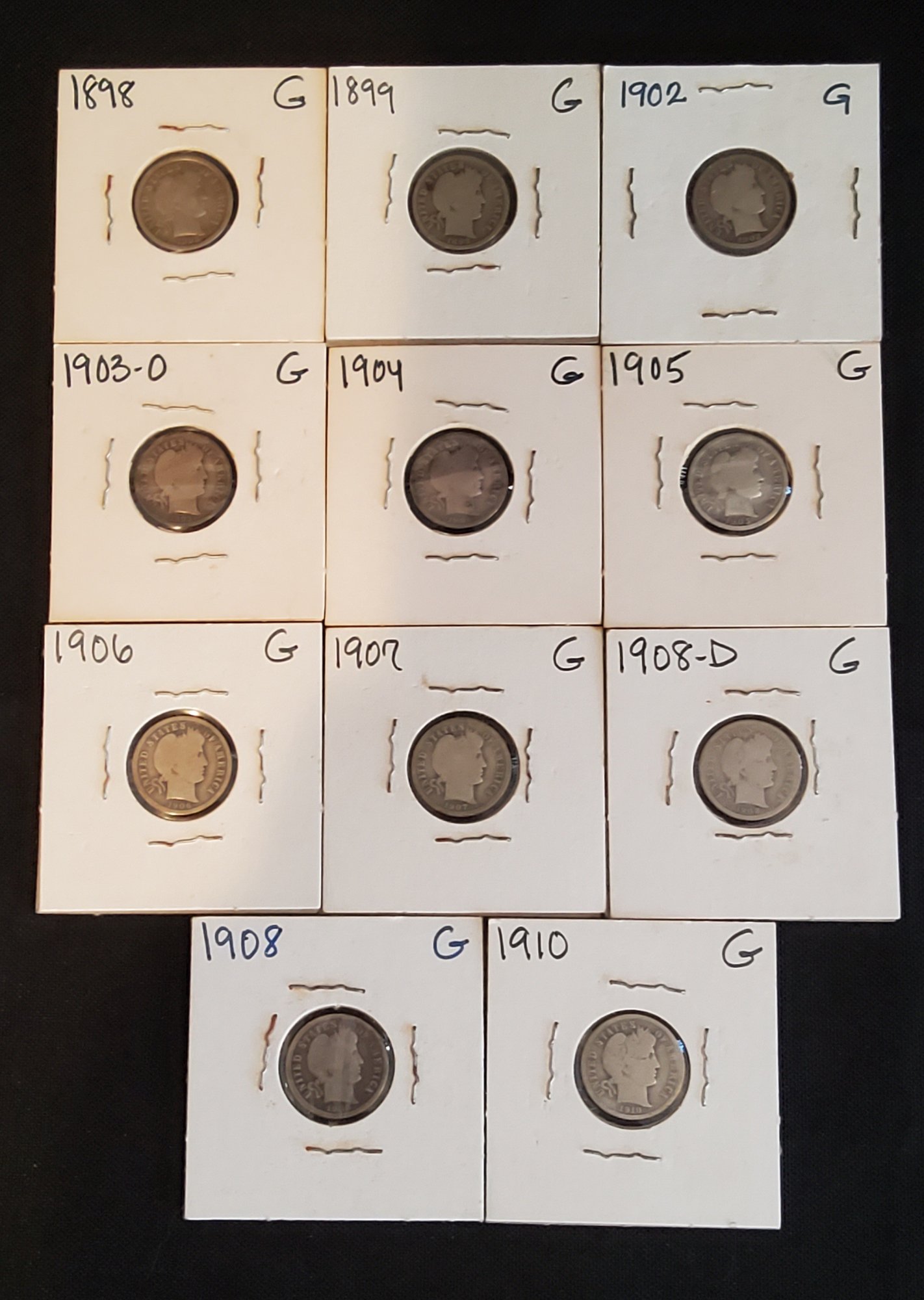 Collection Of Barber Dimes. All In Good Condition. Years Include 1898 ...