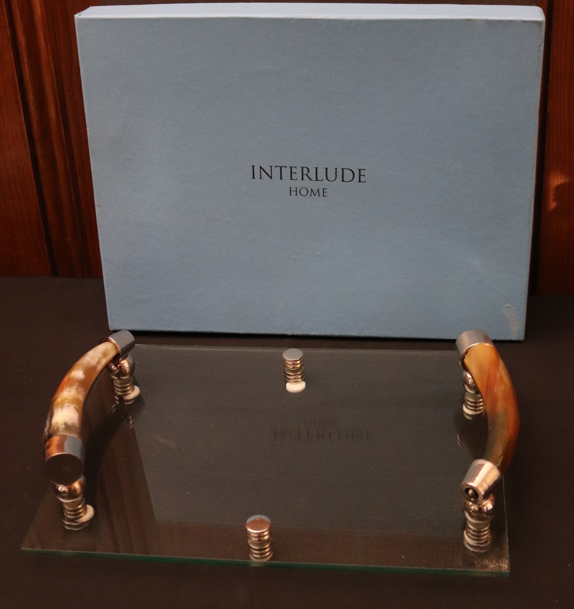 Interlude Home Glass Tray With Horn Handle #54523 | Auctionninja.com