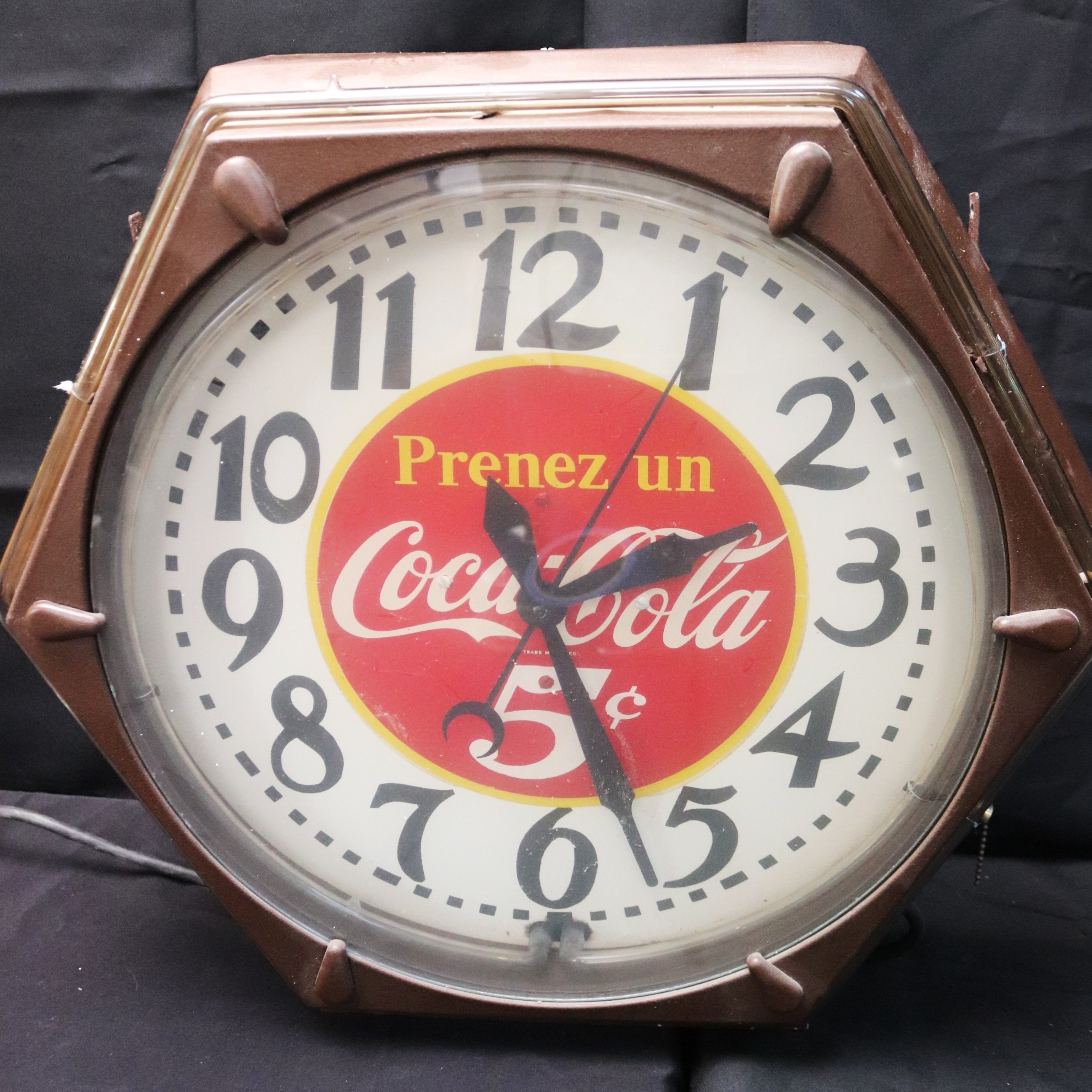 Vintage French Prenez Un Coca Cola 5 Cents Neon Light Up Clock With ...
