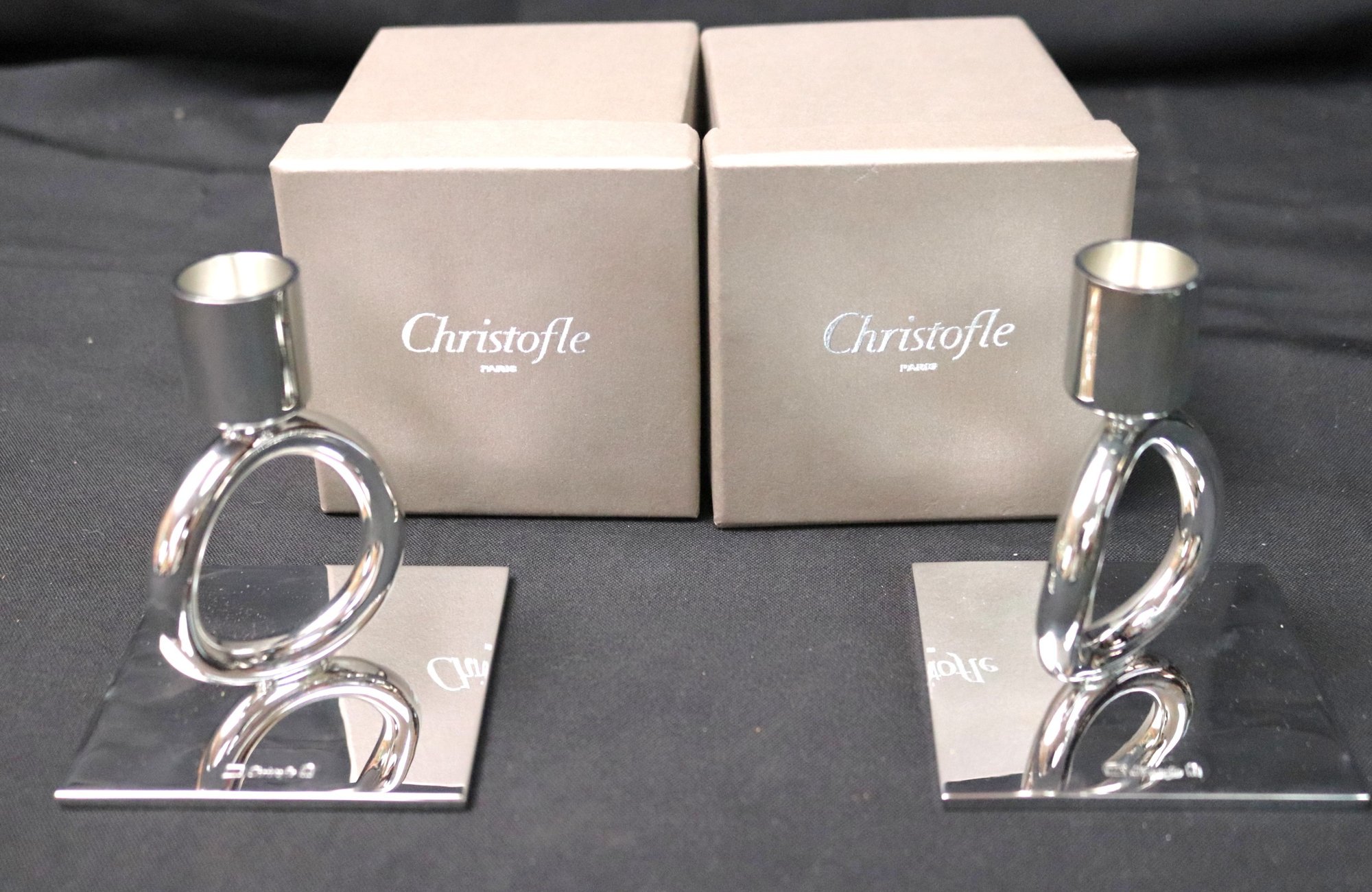 Pair Of Christofle Designer Candle Holders With Dust Pouches And Boxes ...