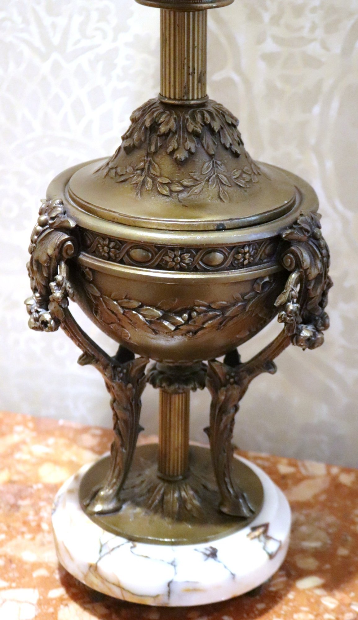 Set Of 2 Matching Victorian Style Banquet Table Lamps On Heavy Marble ...