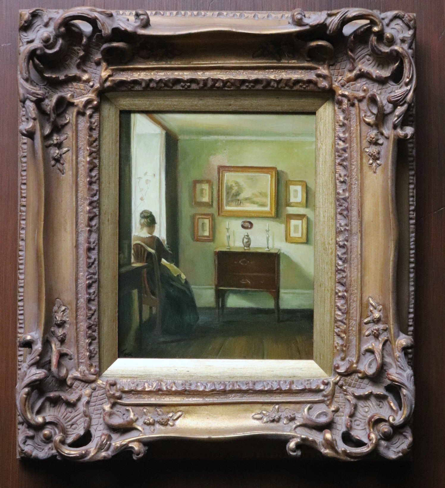 Still Life Painting On Panel In Ornate Wood Frame In The Style Of Carl Vilhelm Holsoe. #69320 ...