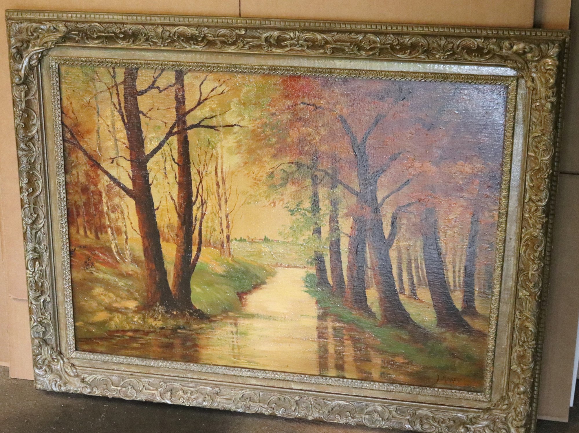 Landscape Painting On Board Signed By The Artist J. Hager 36 Inches W X ...
