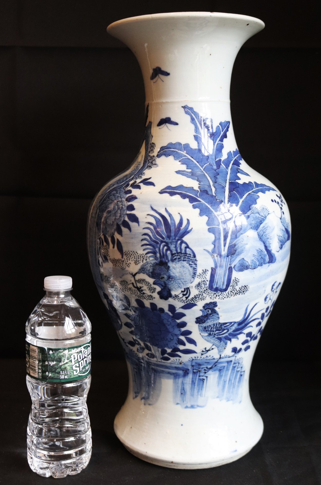 Splendid Vintage Chinese Blue, White Hand Painted Porcelain Vase With ...