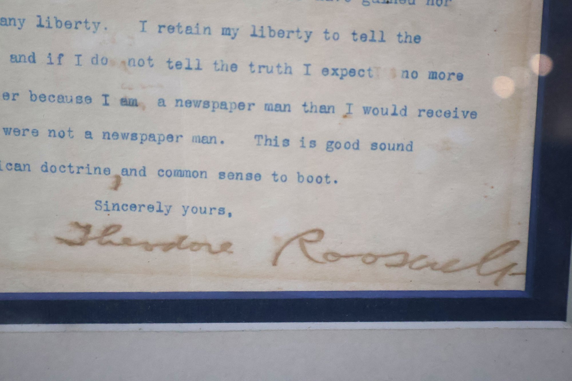 Framed Theodore Roosevelt Letter To John C. Shaffer From 1909 #66881 ...