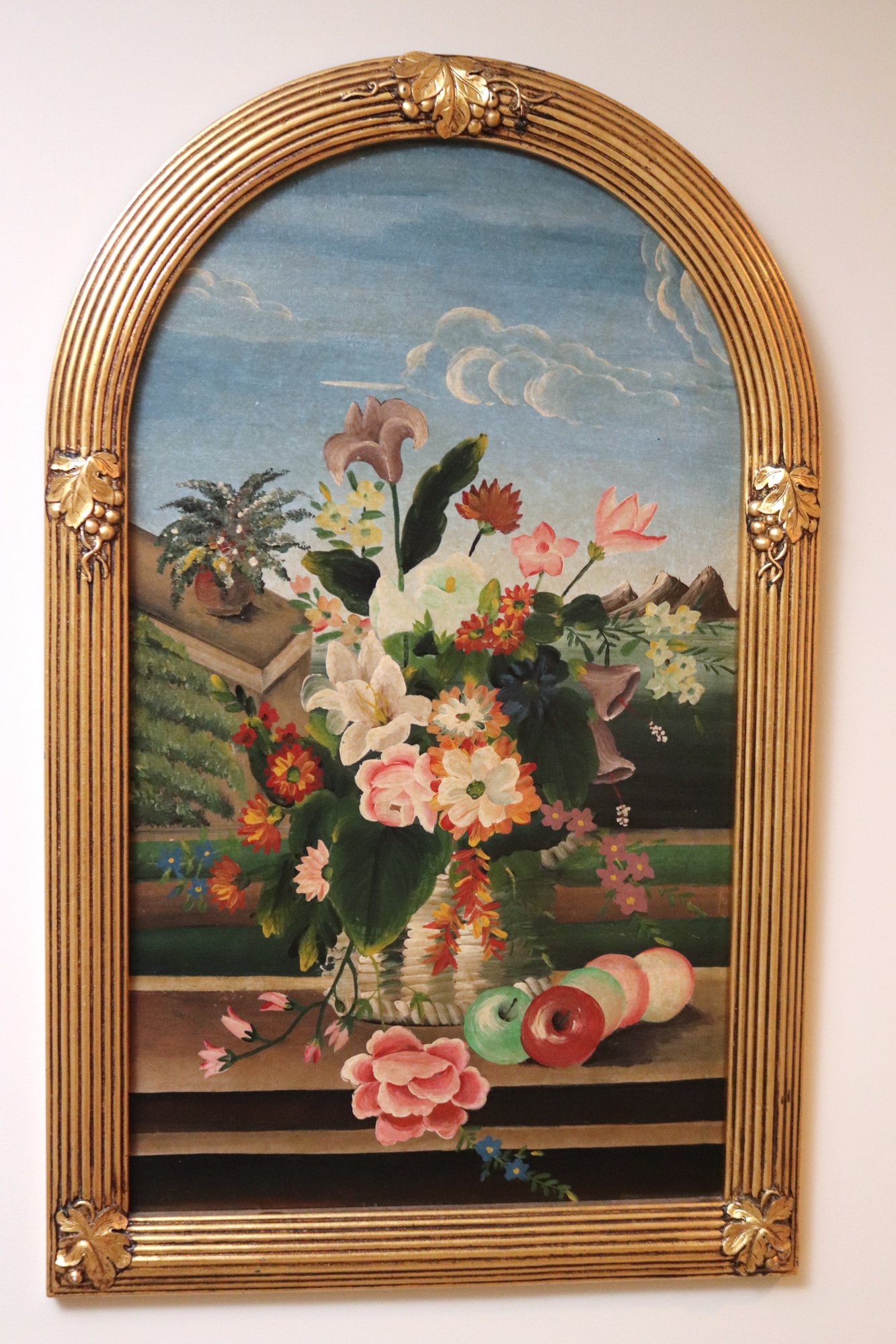 Colorful Contemporary Oval Still Life In A Gilded Ribbed Edge Frame ...
