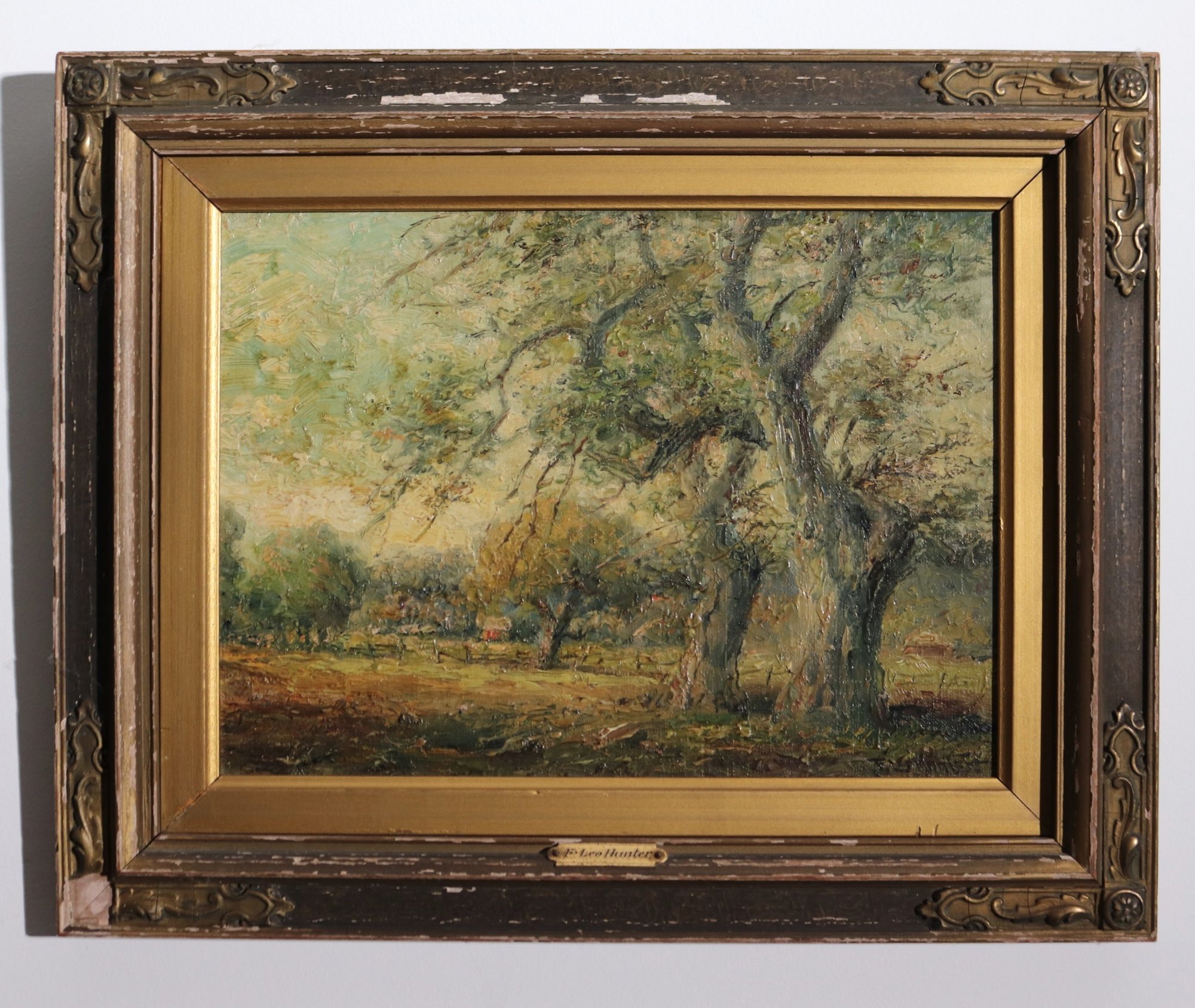 F. Leo Hunter 1858-1943 Signed Landscape Oil Painting On Board With ...