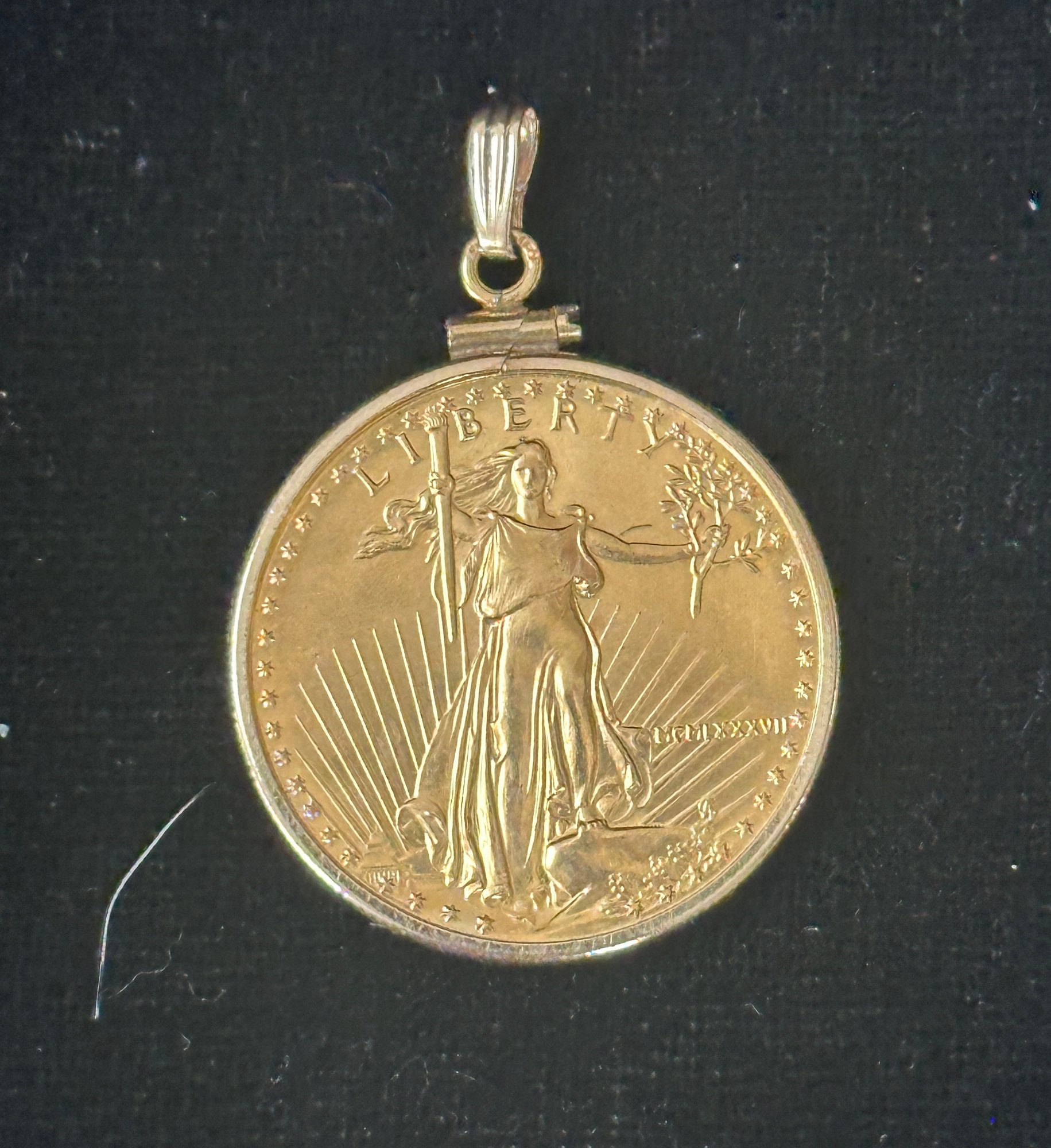 24K FINE, YG GOLD 1987 $25 STANDING LIBERTY COIN PENDANT WITH 14K YG ...