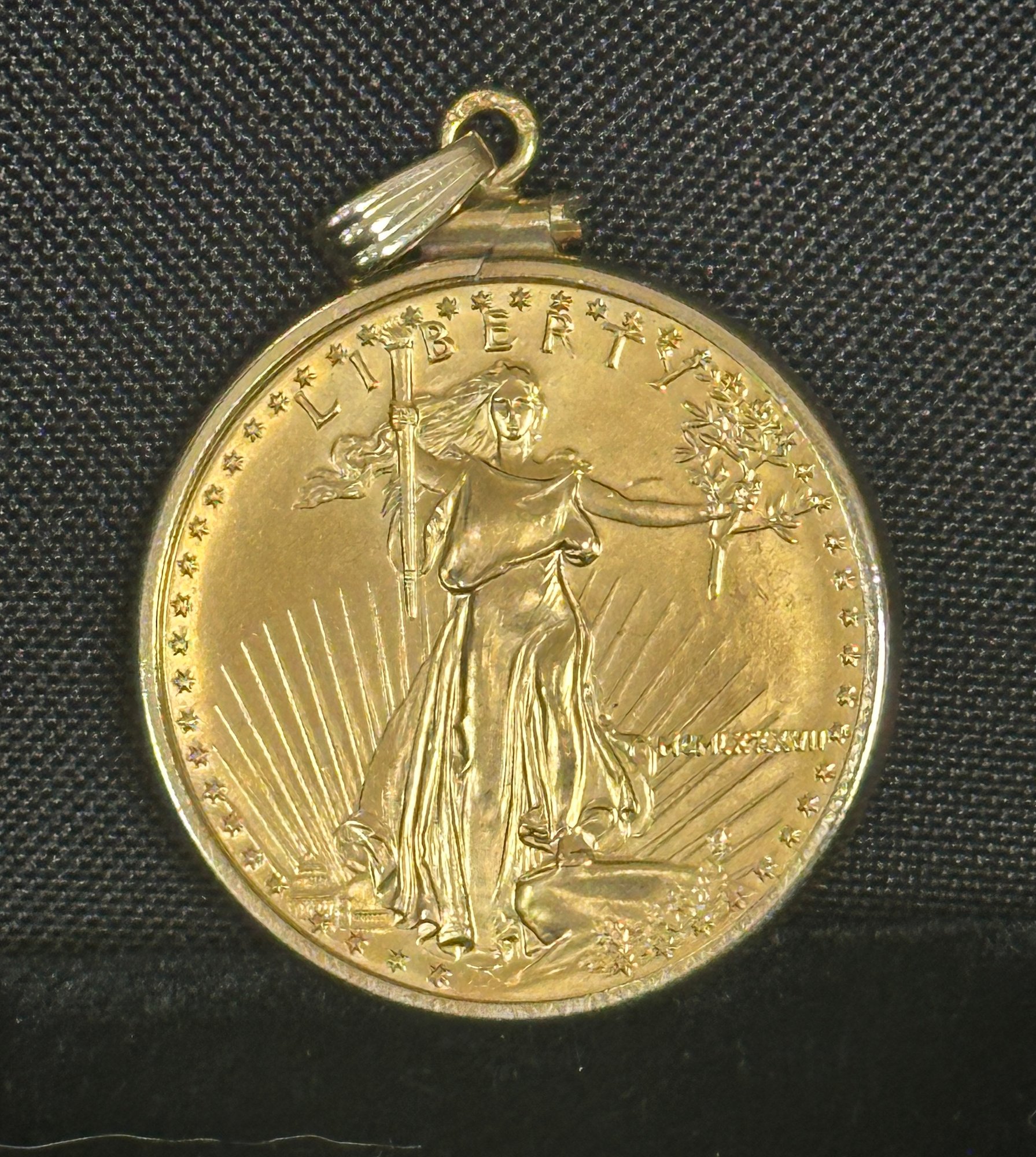 24K FINE, YG GOLD 1987 $25 STANDING LIBERTY COIN PENDANT WITH 14K YG ...