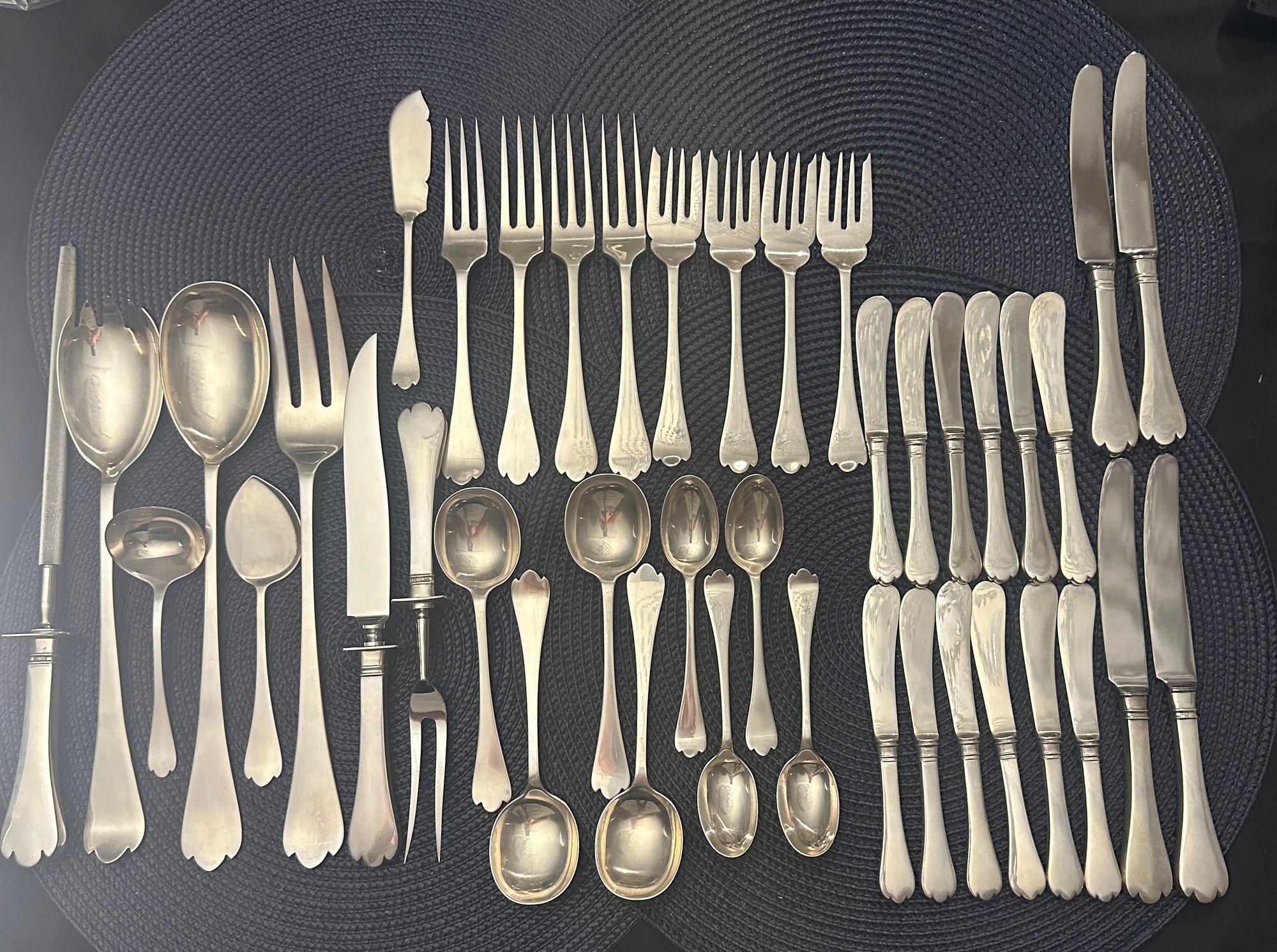 WORCESTER SILVER COMPANY STUART TRIFID PATTERN STERLING SILVER FLATWARE ...