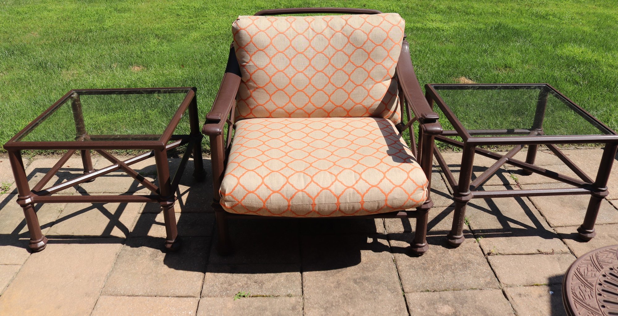 Brown Jordan Rocker Armchair With Seat And Back Cushions And Two Side ...