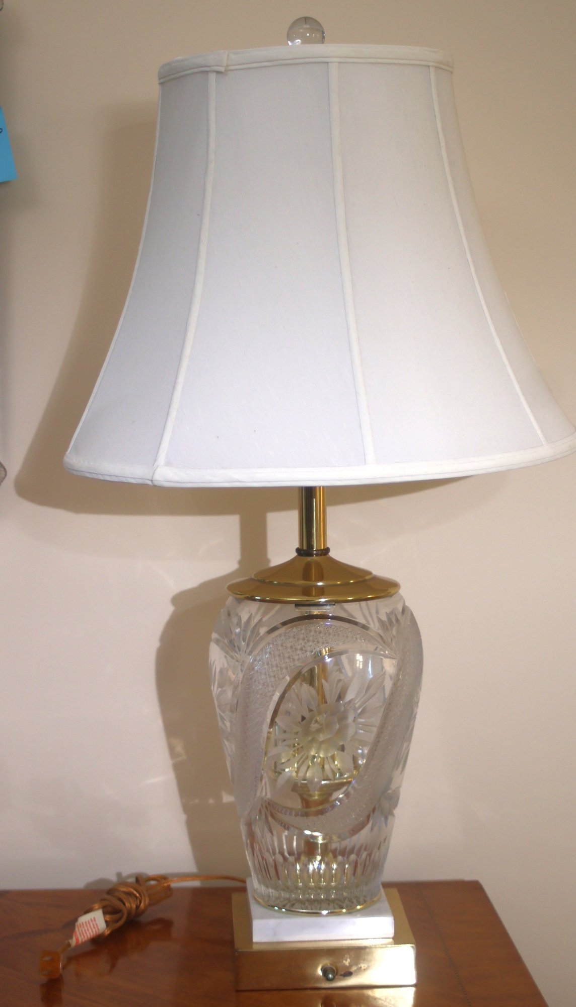 Vintage Table Lamp With Traditional Cut Crystal Glass Body On Marble ...
