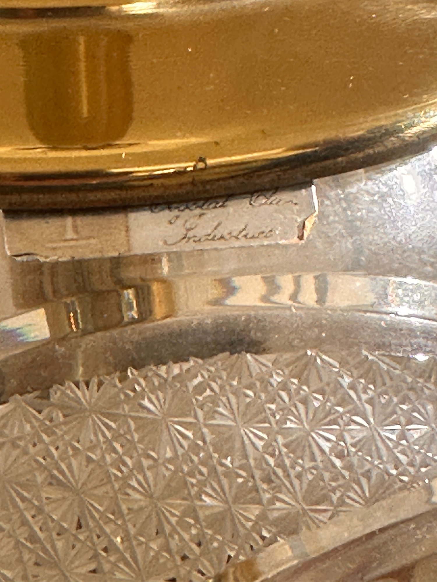 Vintage Table Lamp With Traditional Cut Crystal Glass Body On Marble ...