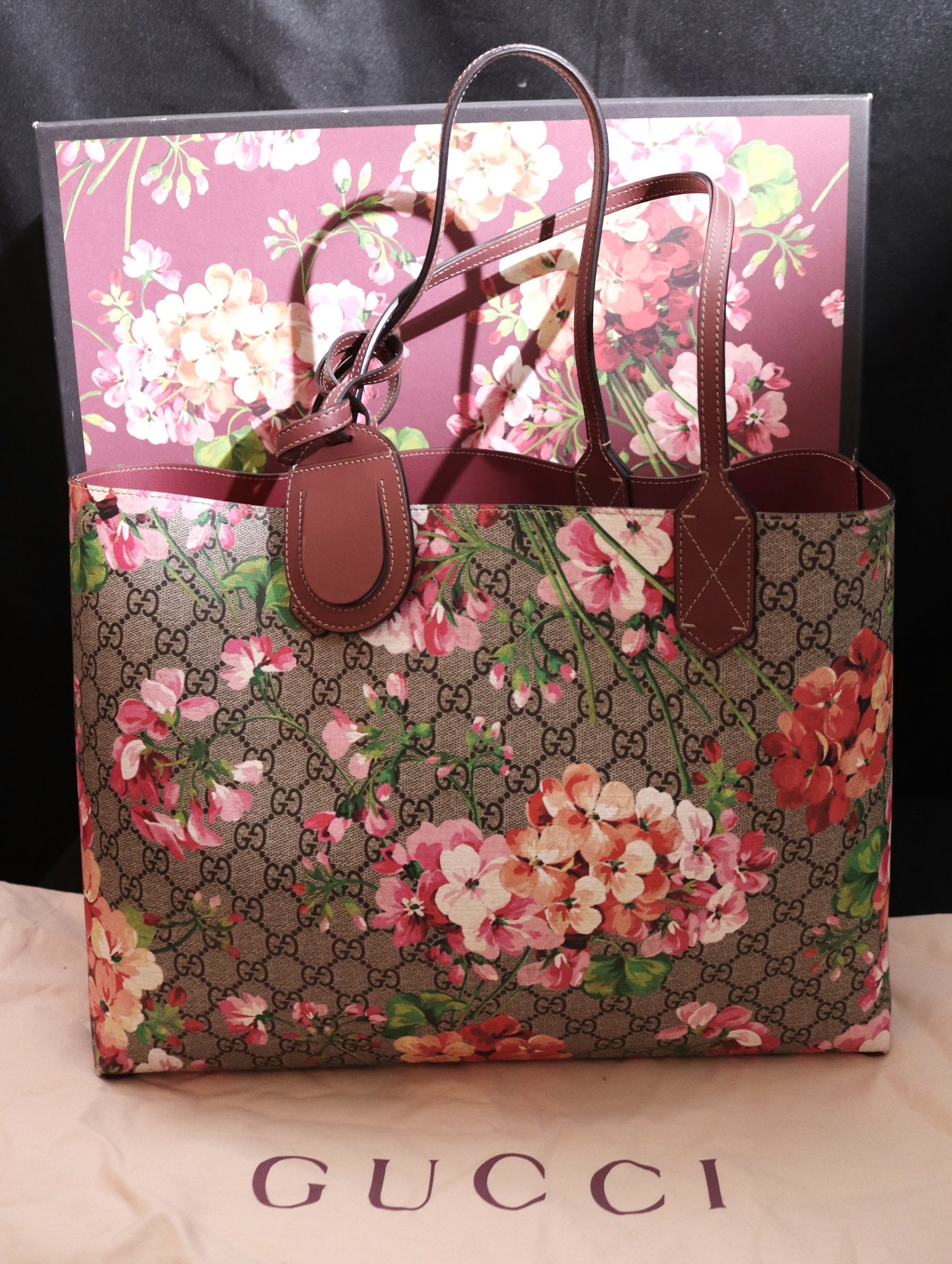 Gucci Designer Reversible Floral Bloom Leather Tote Handbag With ...