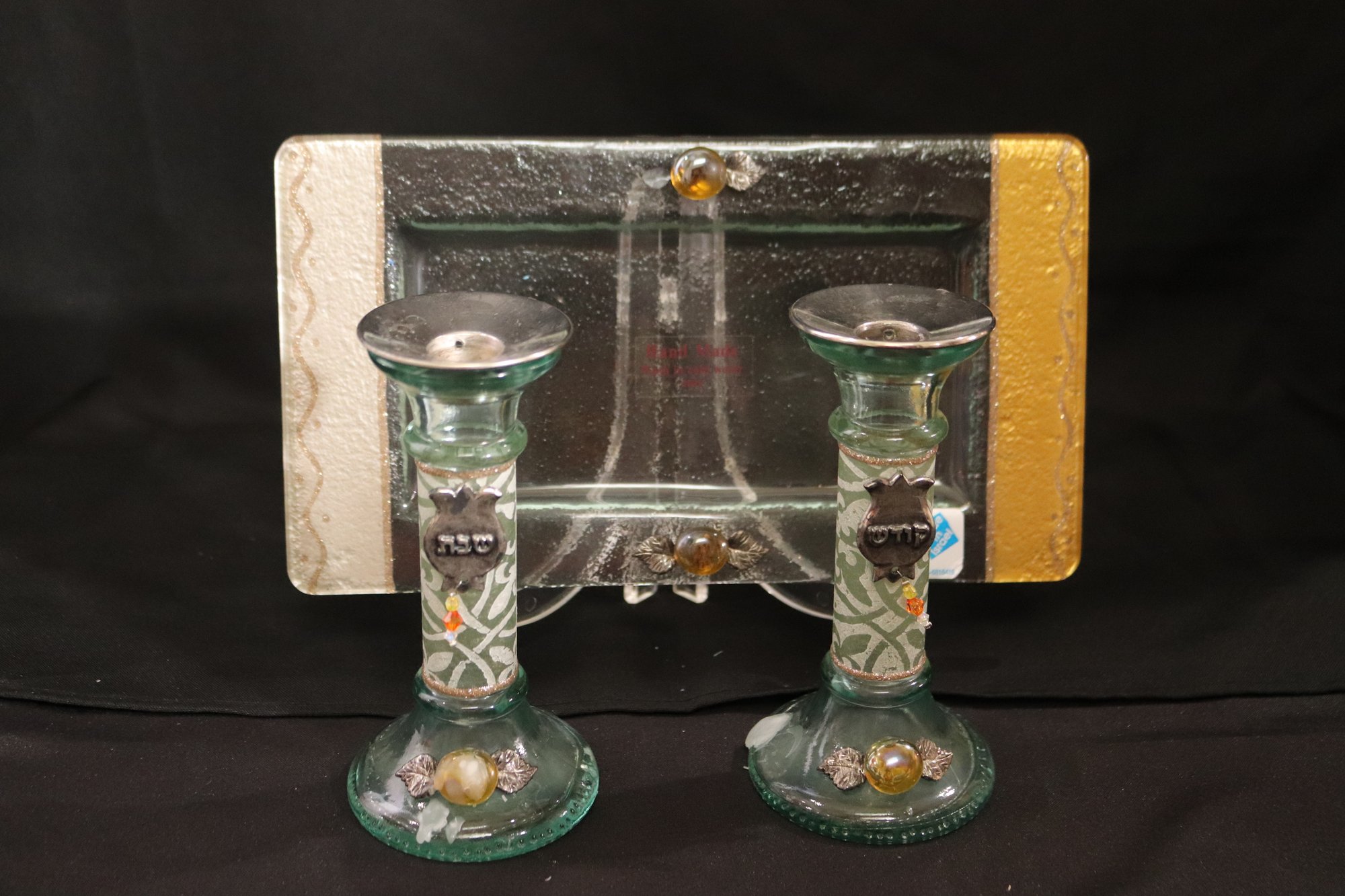 Hand Made In Israel Glass Decor For Sabbath Plate And Candlesticks ...
