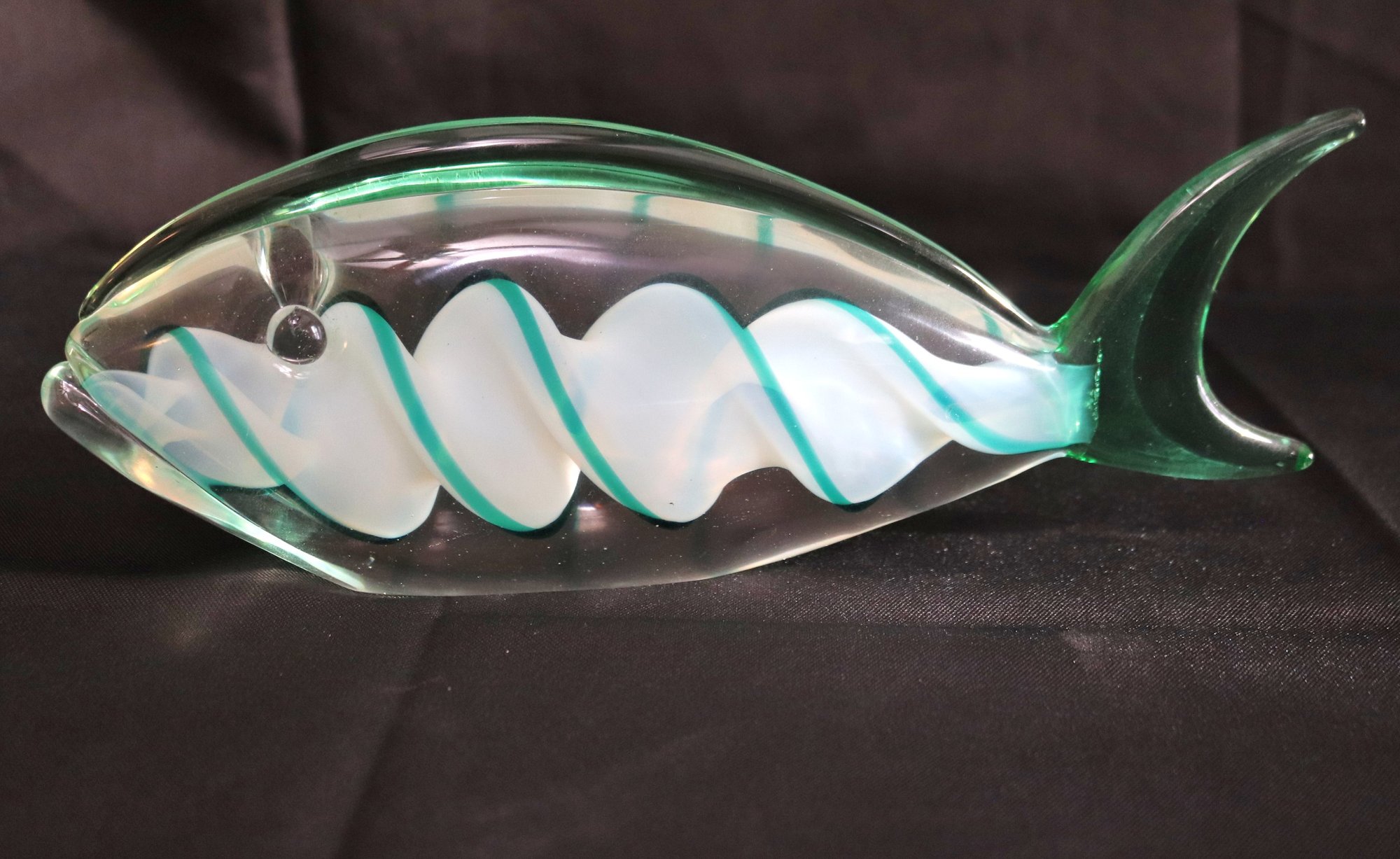 Hand Blown Glass Art Fish Sculpture In A Green Swirled Tone #54372 ...