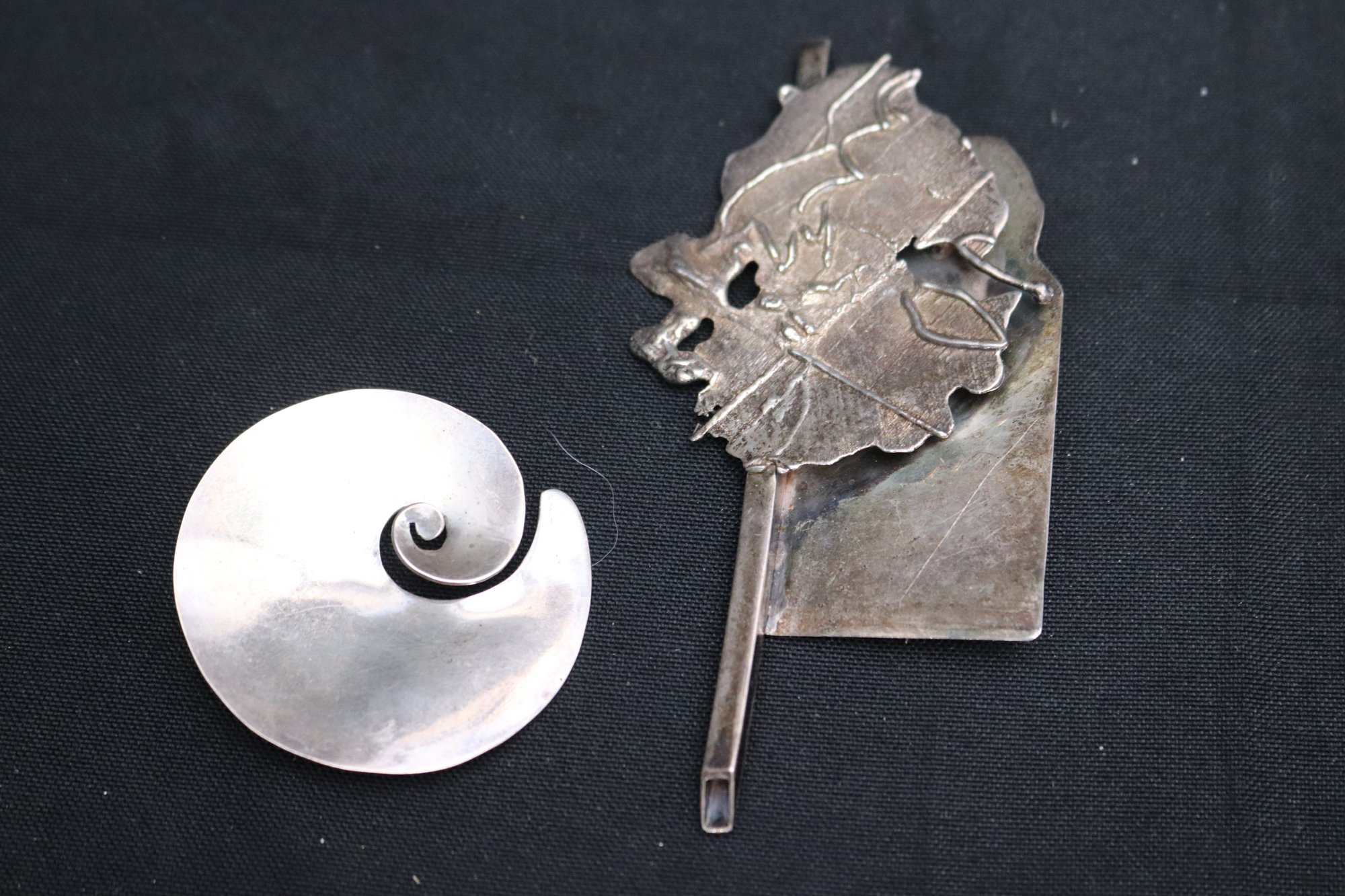Two Vintage Signed Sterling Silver Pins With An Abstract Leaf Design ...