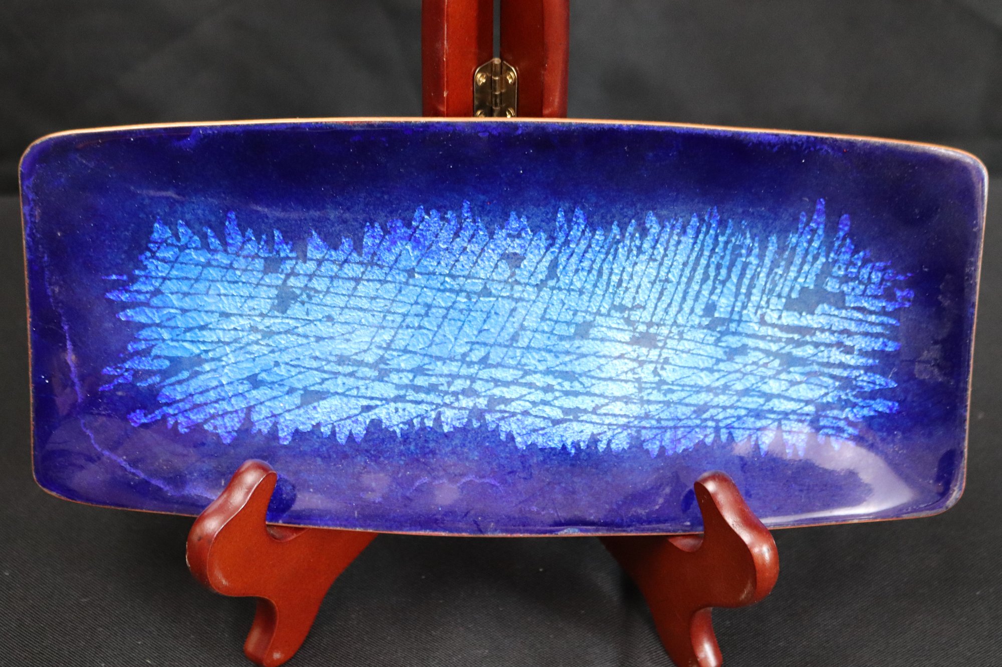 Cobalt Blue Etched Enamel On Copper Tray. #57210 | Auctionninja.com