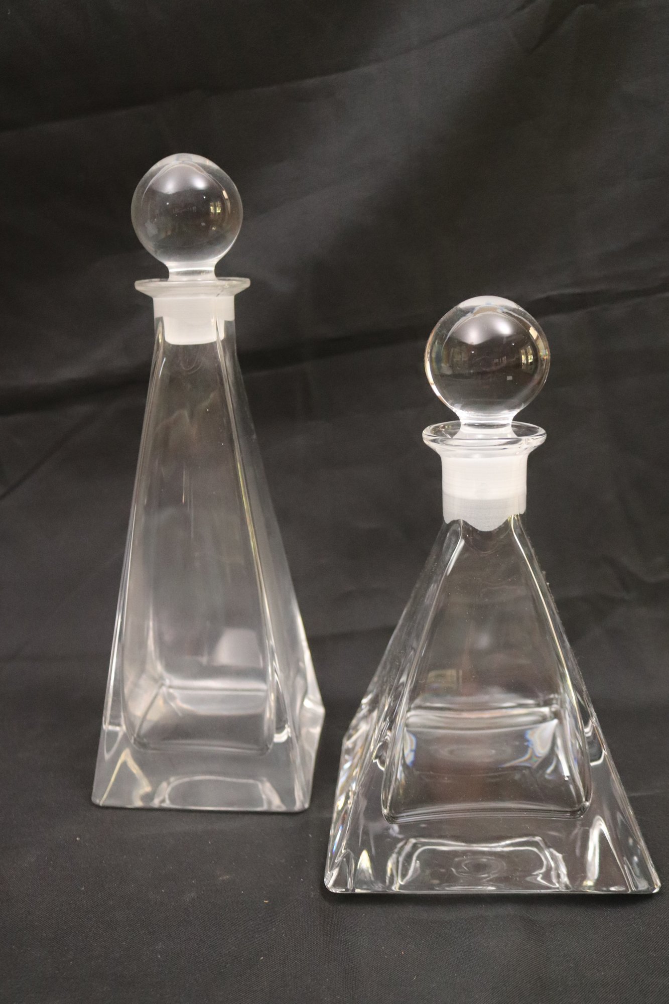 Two Contemporary Pyramid Shaped Glass Decanters Includes Cristalli Di ...