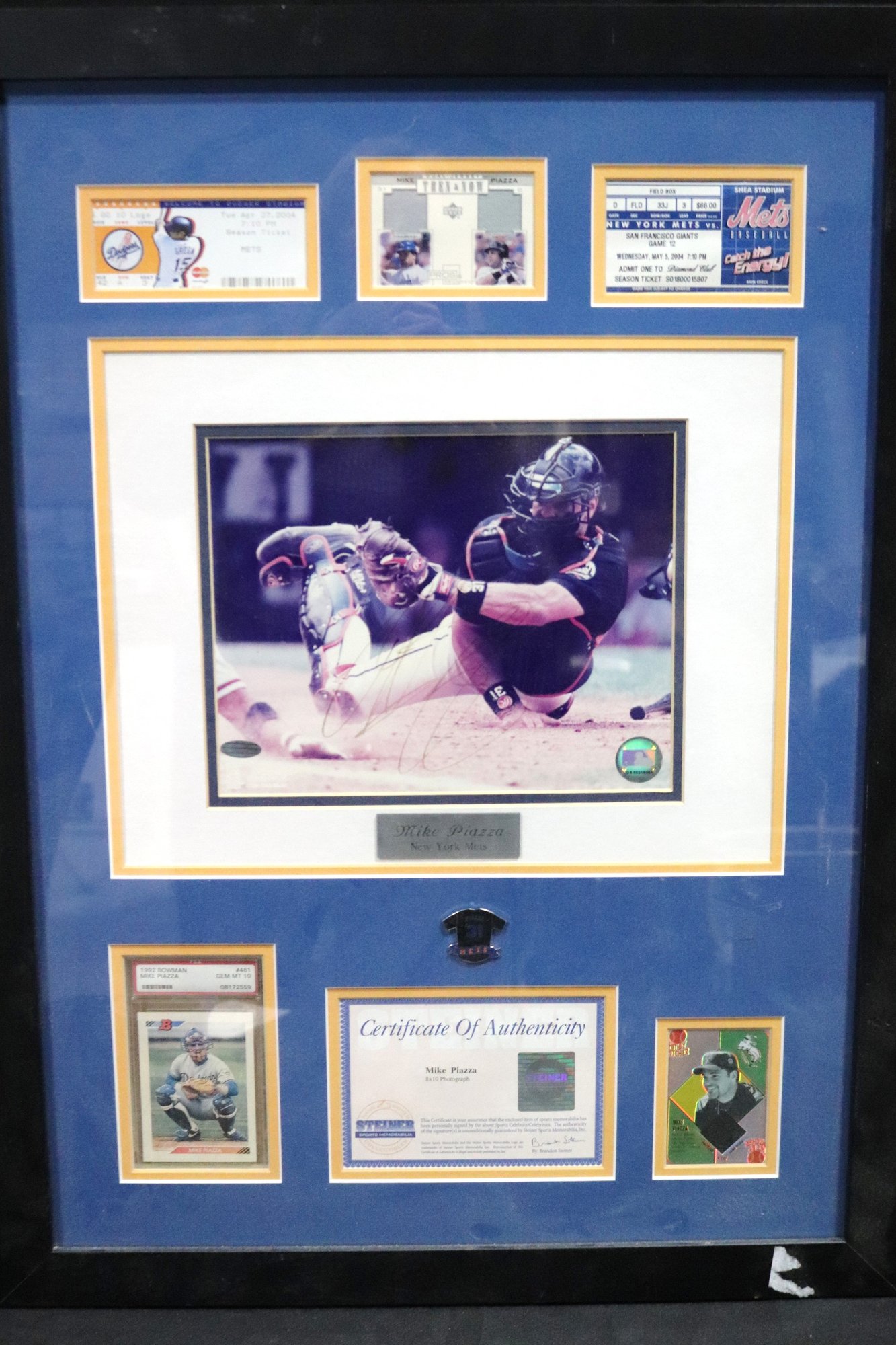 Mike Piazza Framed Autograph With COA From Steiner In Frame With Special Ticket Stubs And ...