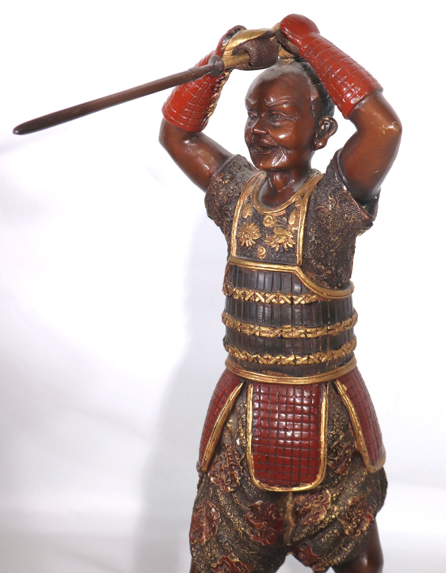 Vintage Polychrome Bronze Asian Samurai With Smiling Expression And ...