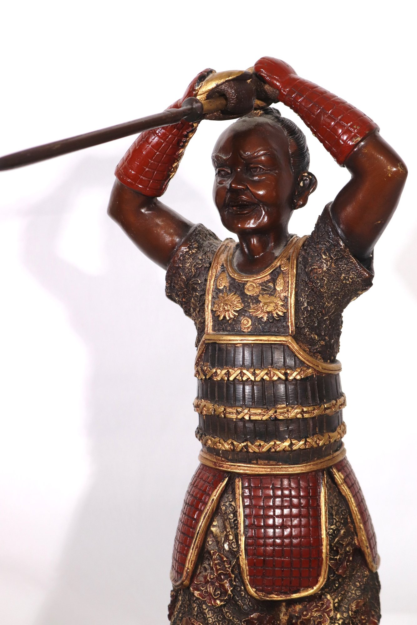 Vintage Polychrome Bronze Asian Samurai With Smiling Expression And ...
