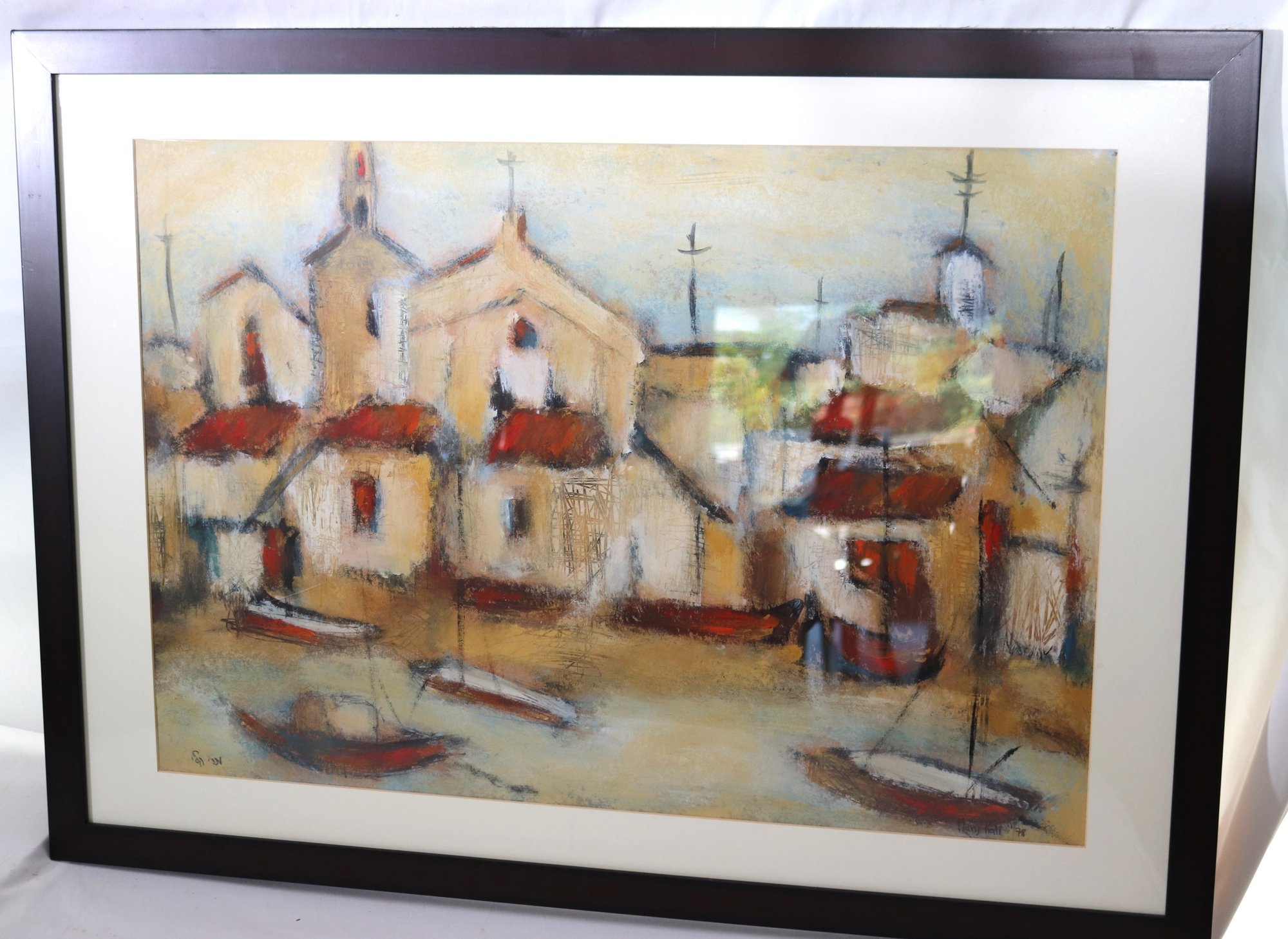 Framed Print Of Church And Small Finishing Boats Appears To Be Signed ...