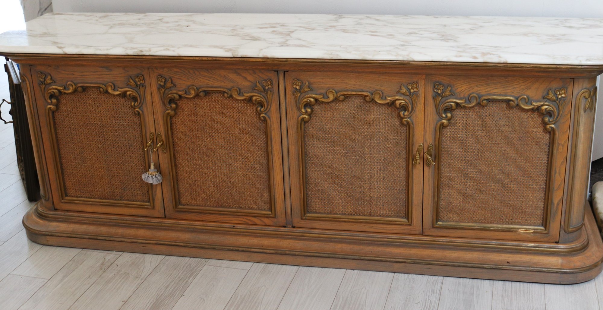 French Provincial Light Oak Buffet Sideboard With Beautiful Marble Top ...
