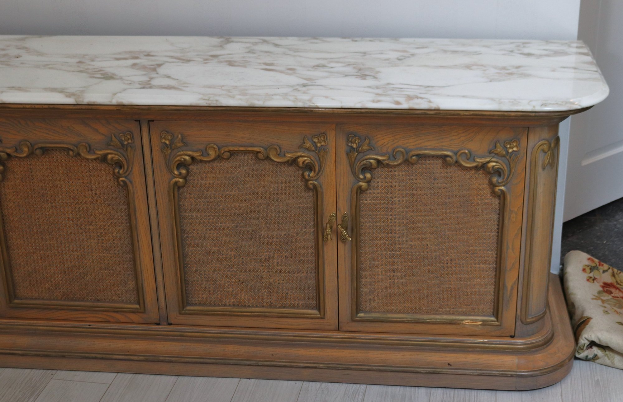 French Provincial Light Oak Buffet Sideboard With Beautiful Marble Top ...