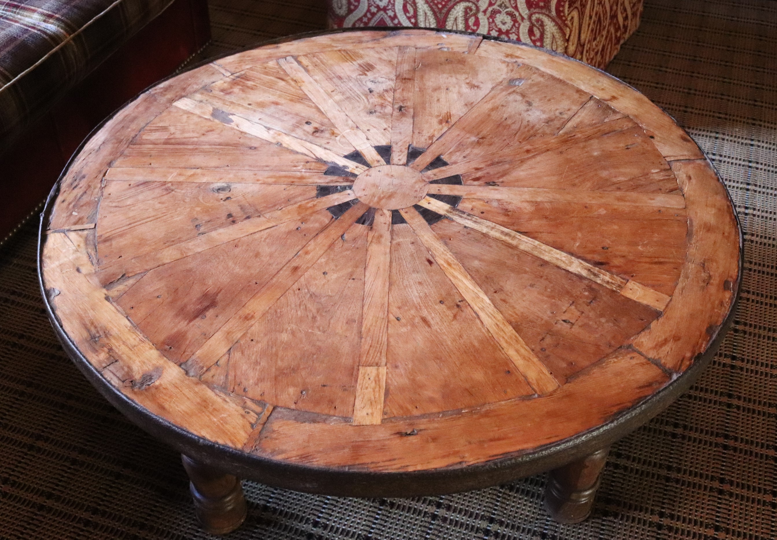 Rustic Reclaimed Round Wood Coffee Table With Metal Banding, Looks To ...