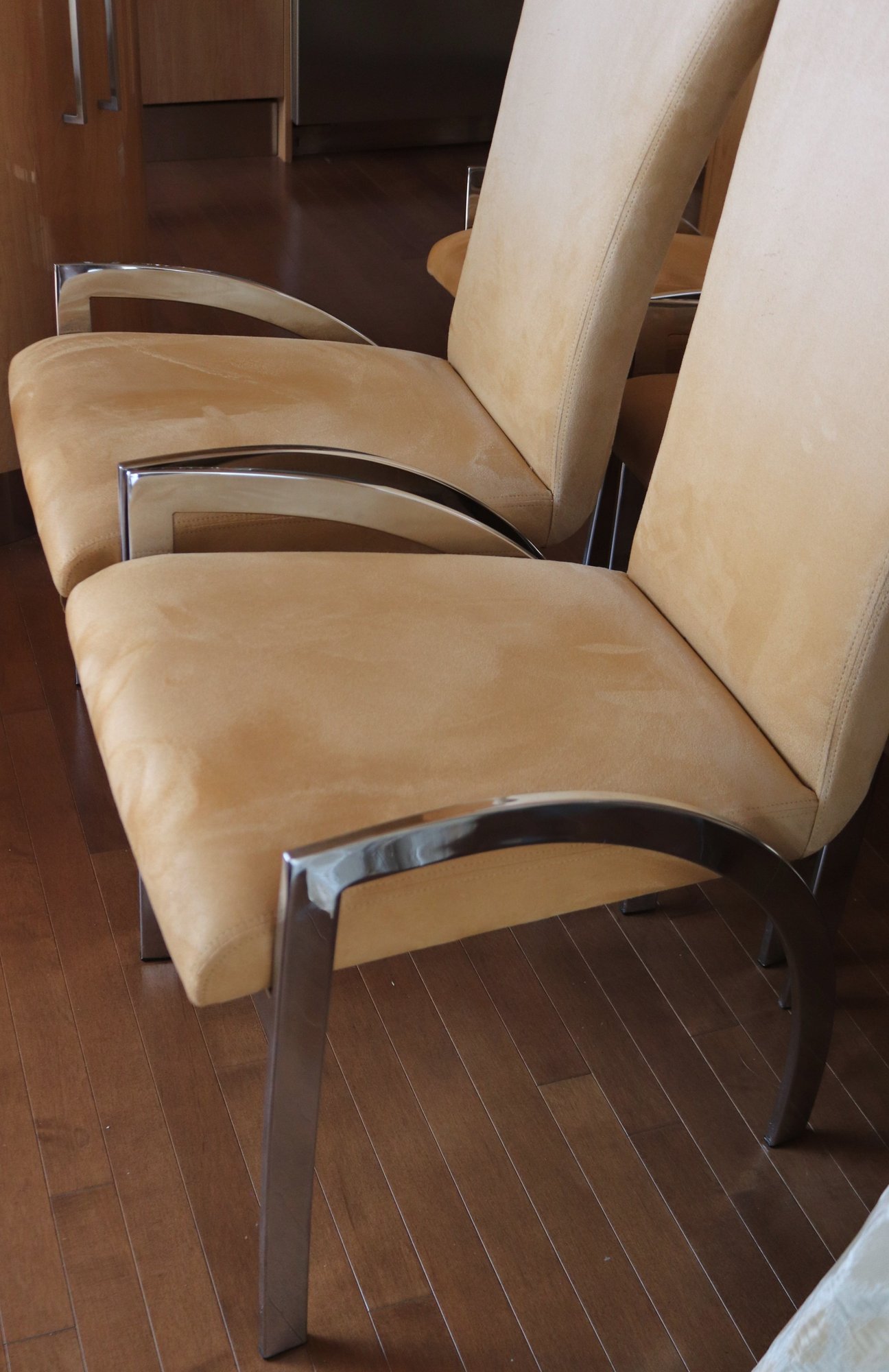 Set Of 6 Ultra- Modern Dining Chairs With Chrome Arms, Satin Chrome ...