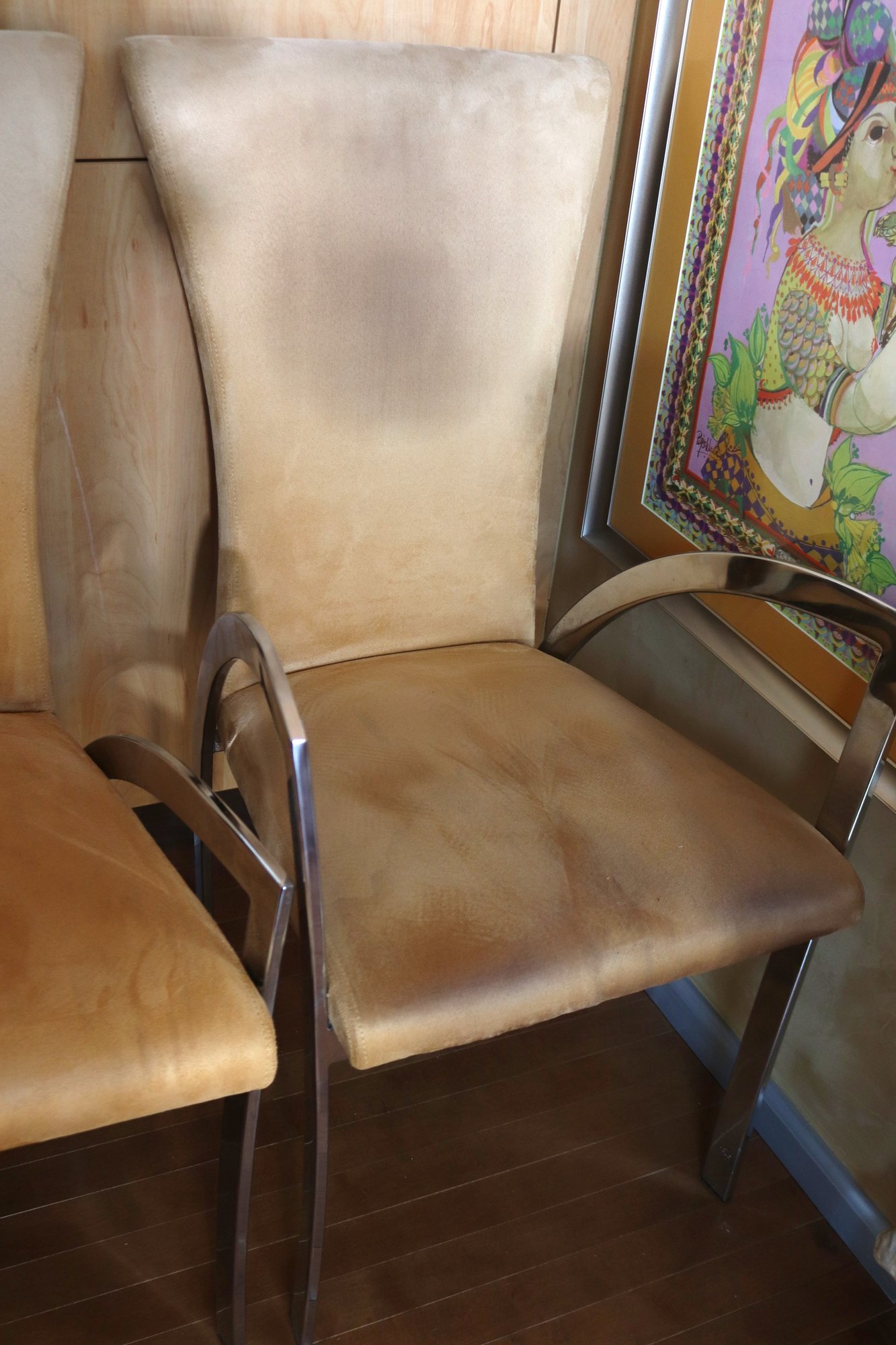 Set Of 6 Ultra- Modern Dining Chairs With Chrome Arms, Satin Chrome ...
