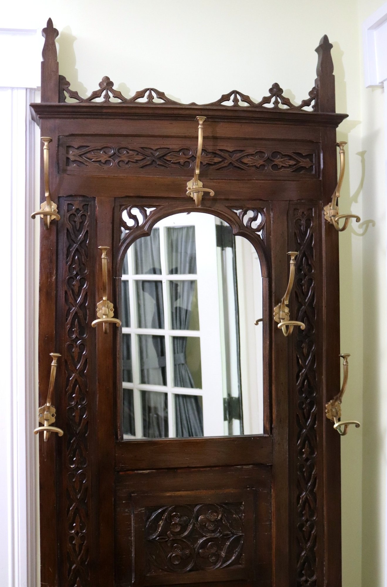 Gothic Design Antique Carved Wood Hall Tree/Coat Rack #61914 ...