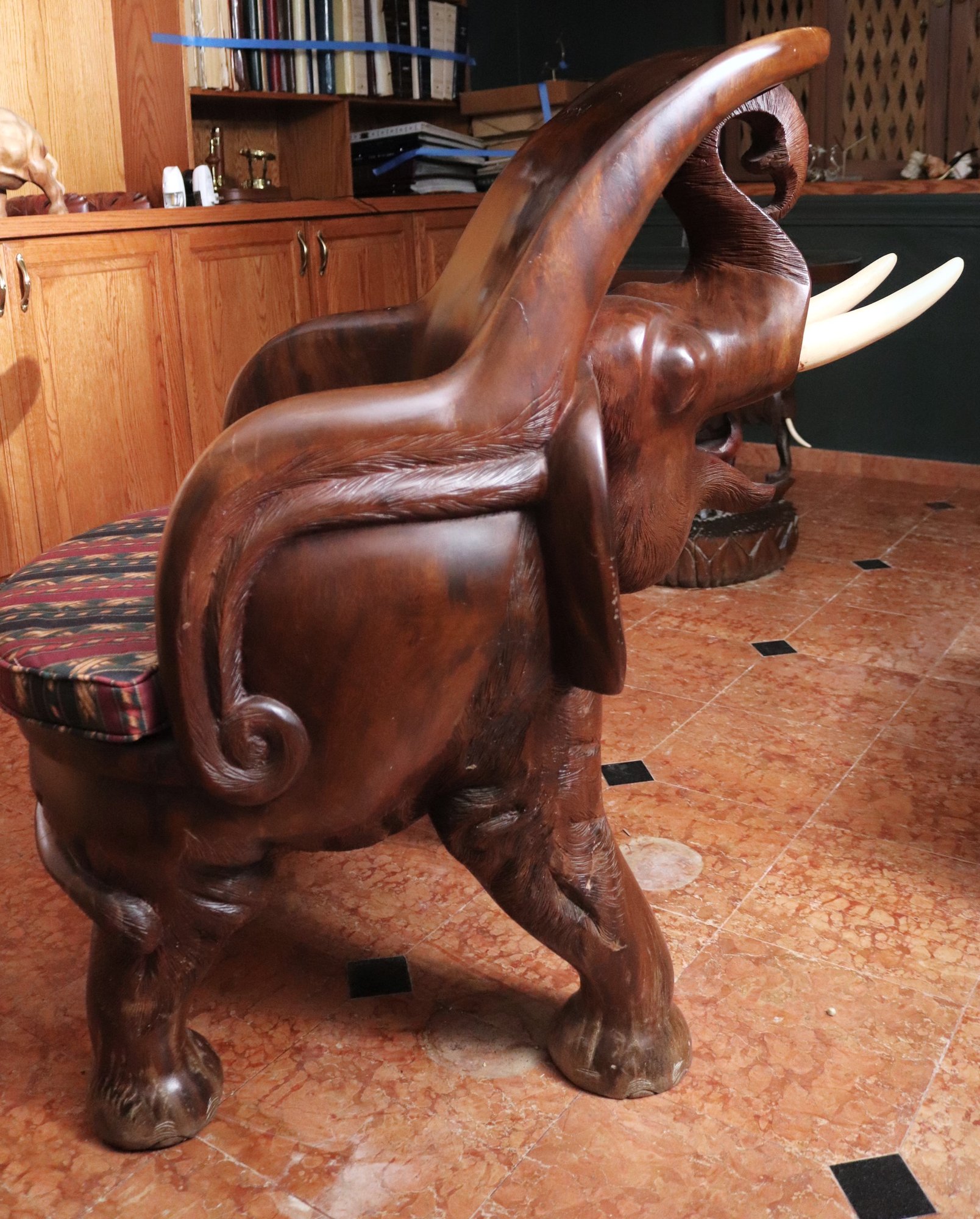 Incredible Hand Carved Exotic Wood Elephant Chair With Wooden Tusks ...