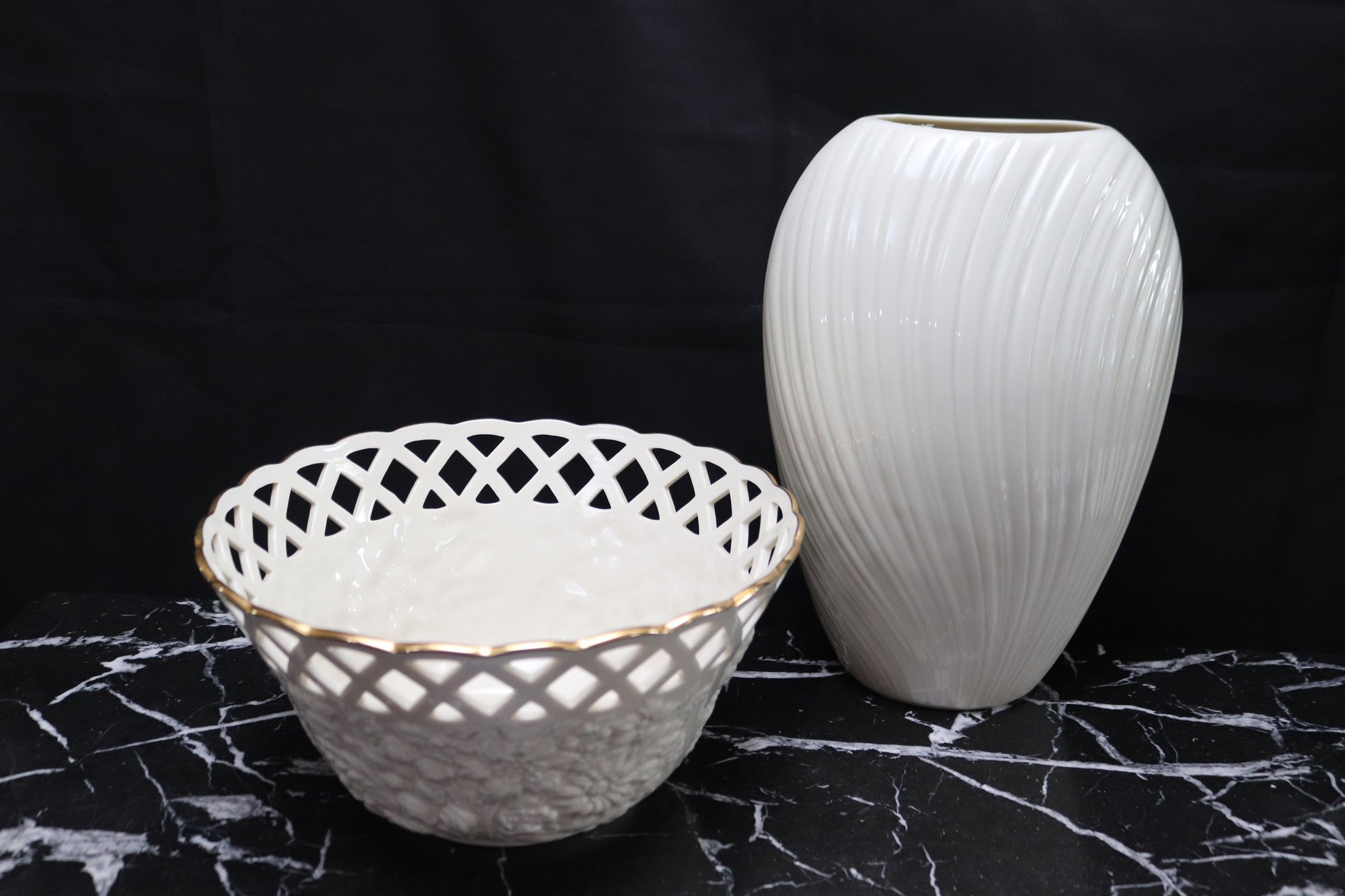 Large Elegant Lenox Mirage Porcelain Vase And Lattice Stye Bowl With ...