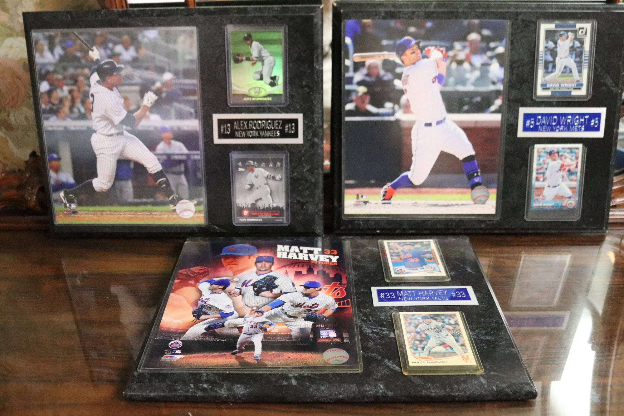 Three Sports Memorabilia Plaques With Alex Rodriguez, David Wright ...