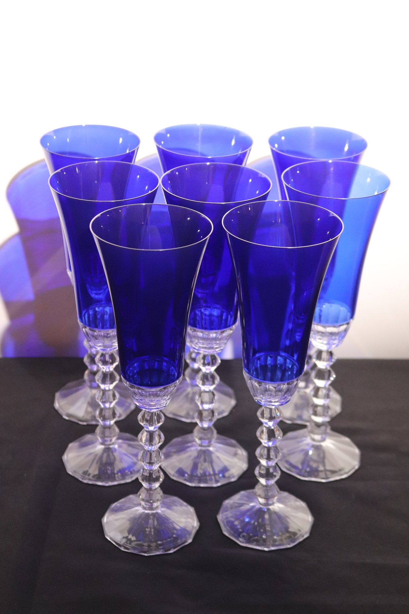 Collection Of Tall Cobalt Blue Wine Glasses Includes A Tall Decanter ...