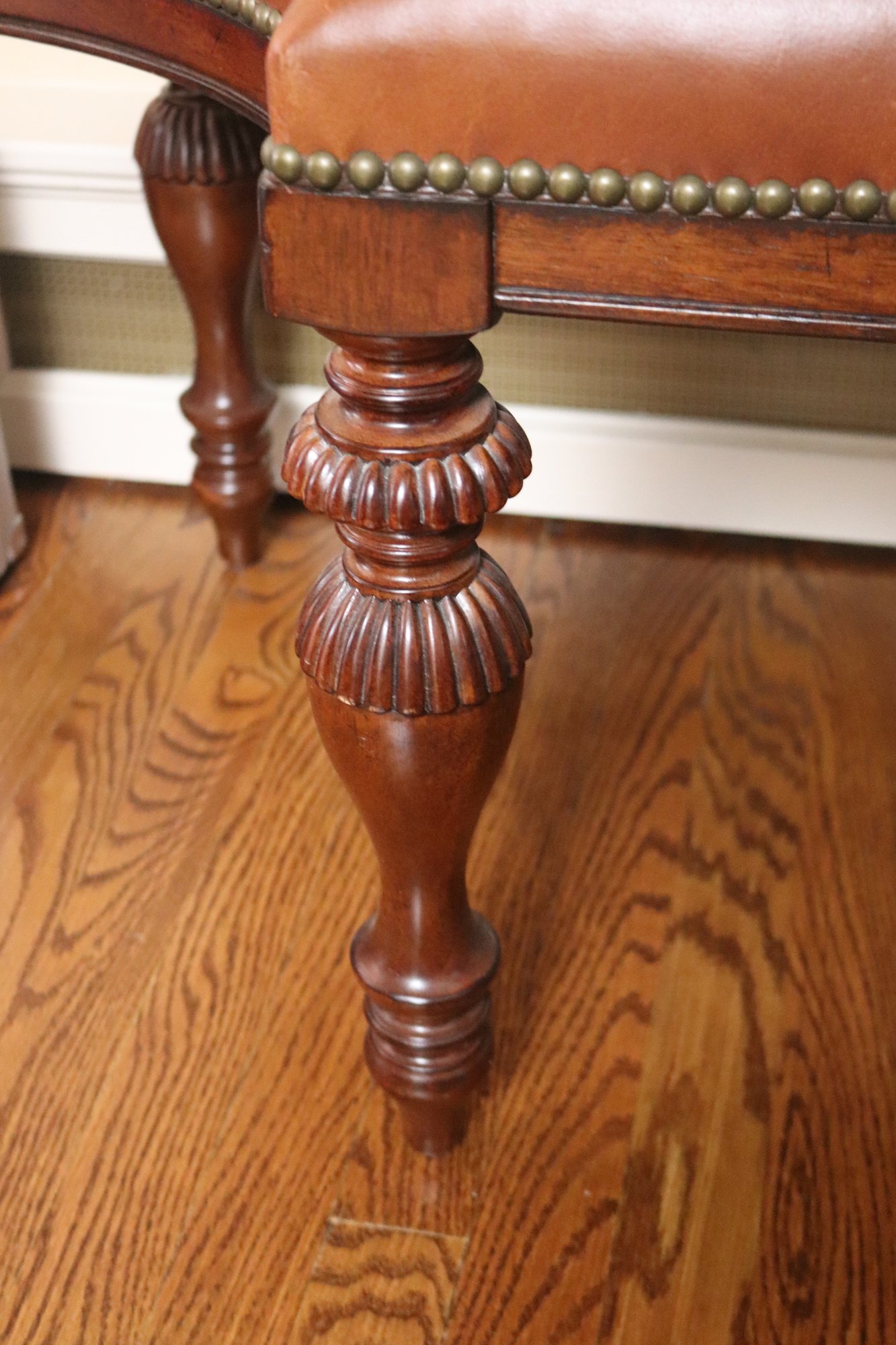 Frontgate Bench With Carved Wooden Legs And Leatherette Seat Upholstery ...