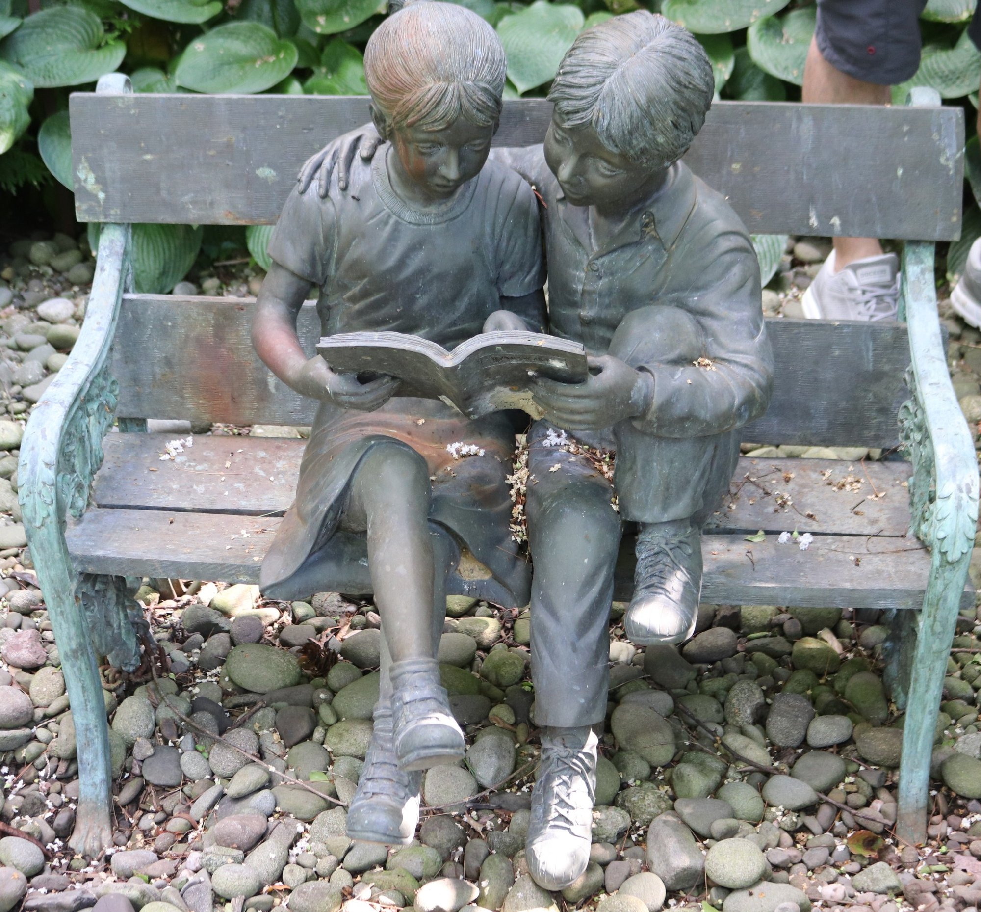 Life Size Cast Bronze Garden Statue Of Two Children Reading On A Bench ...