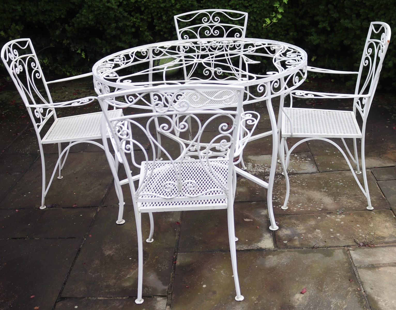 Vintage Wrought Aluminum Round Table And 4 Chairs Patio Set #65181 ...