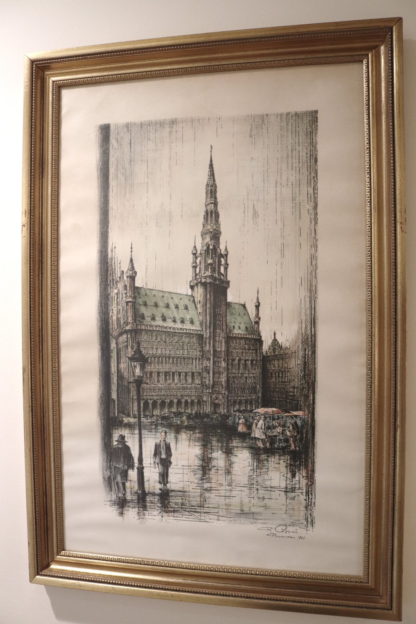 Vintage Framed Print/ Etching? By Artist R. Comer 1963 Brussels #51801 ...