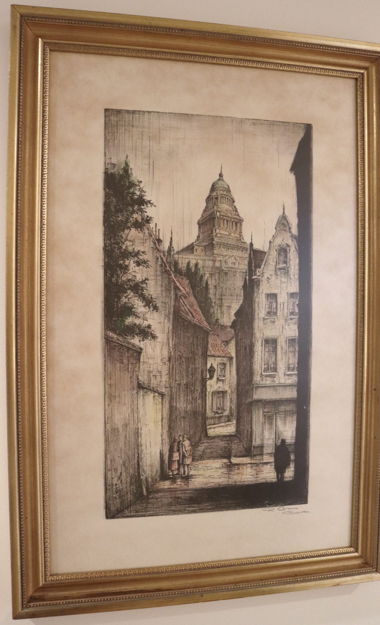 Vintage Framed Print/ Etching? By Artist R. Comer 1963 Brussels? #51802 ...
