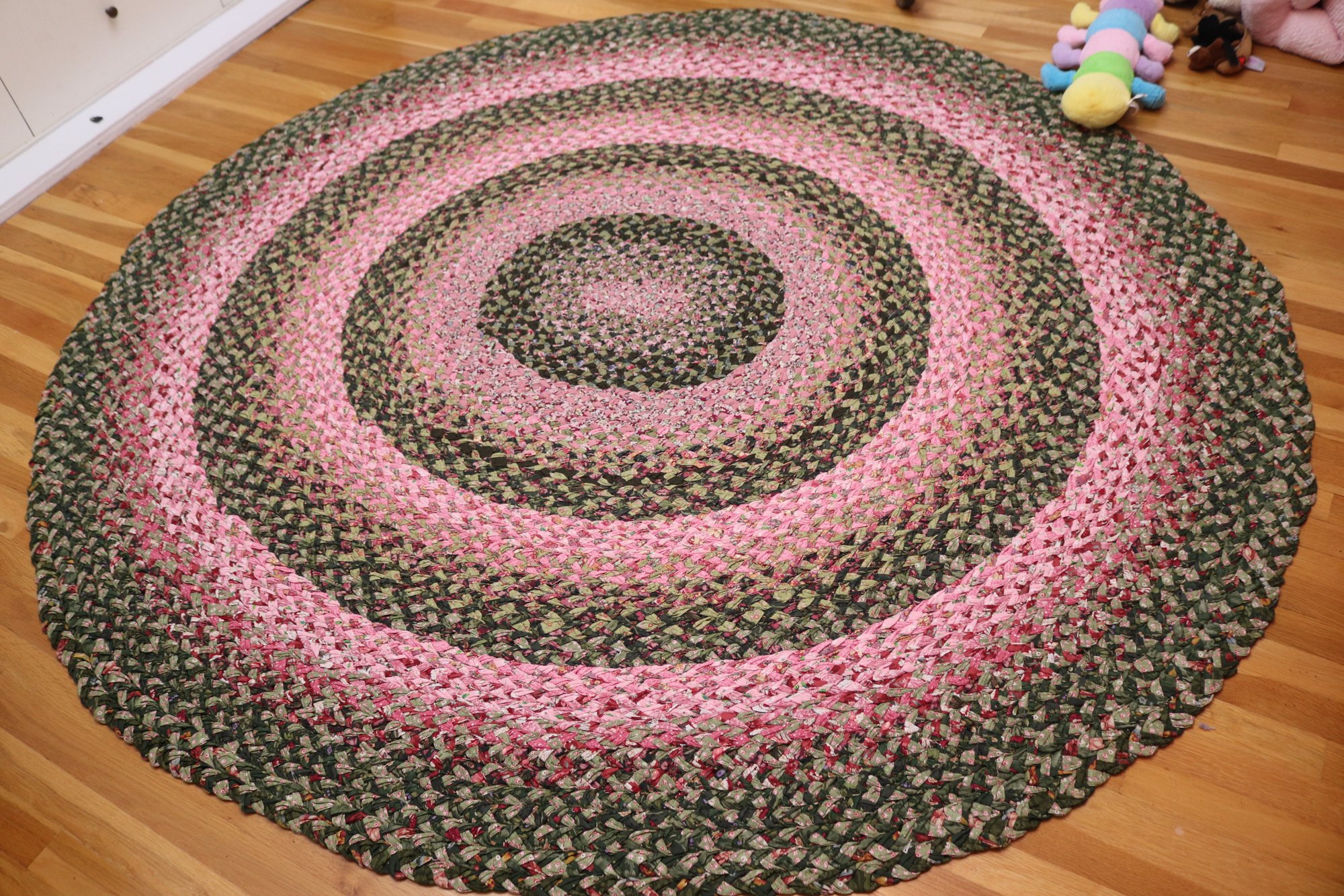 Gorgeous Multi Toned Hand Woven Rag Rug With Bright Floral Pink And ...